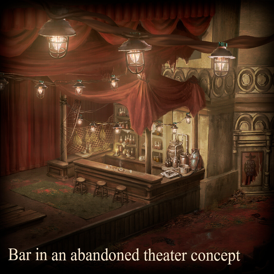 ArtStation - Bar in an abandoned theater. Untitlted project concept 1.