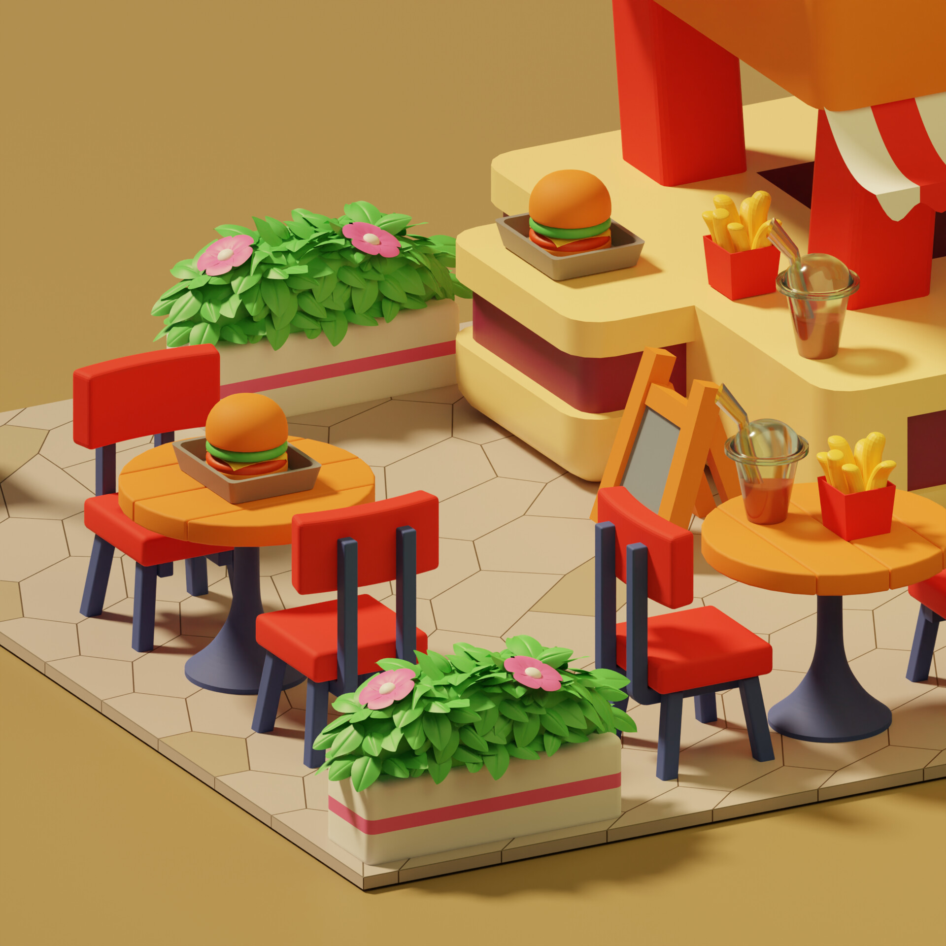 ArtStation - 3D Low Poly Restaurant.