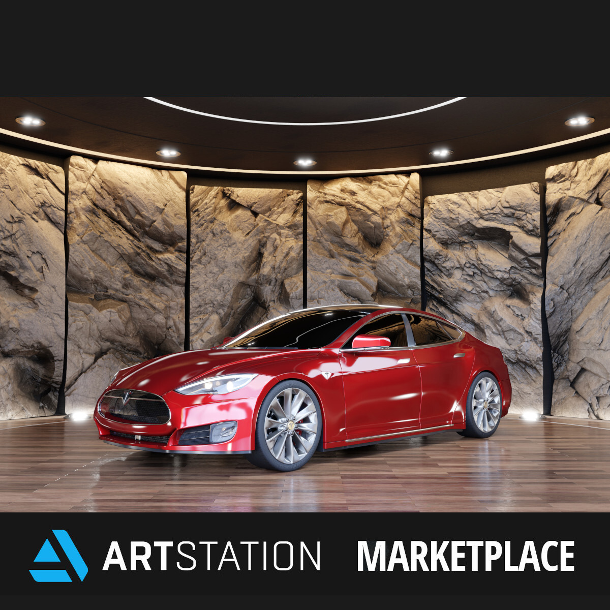 ArtStation - Tesla Model S & Rock Wall