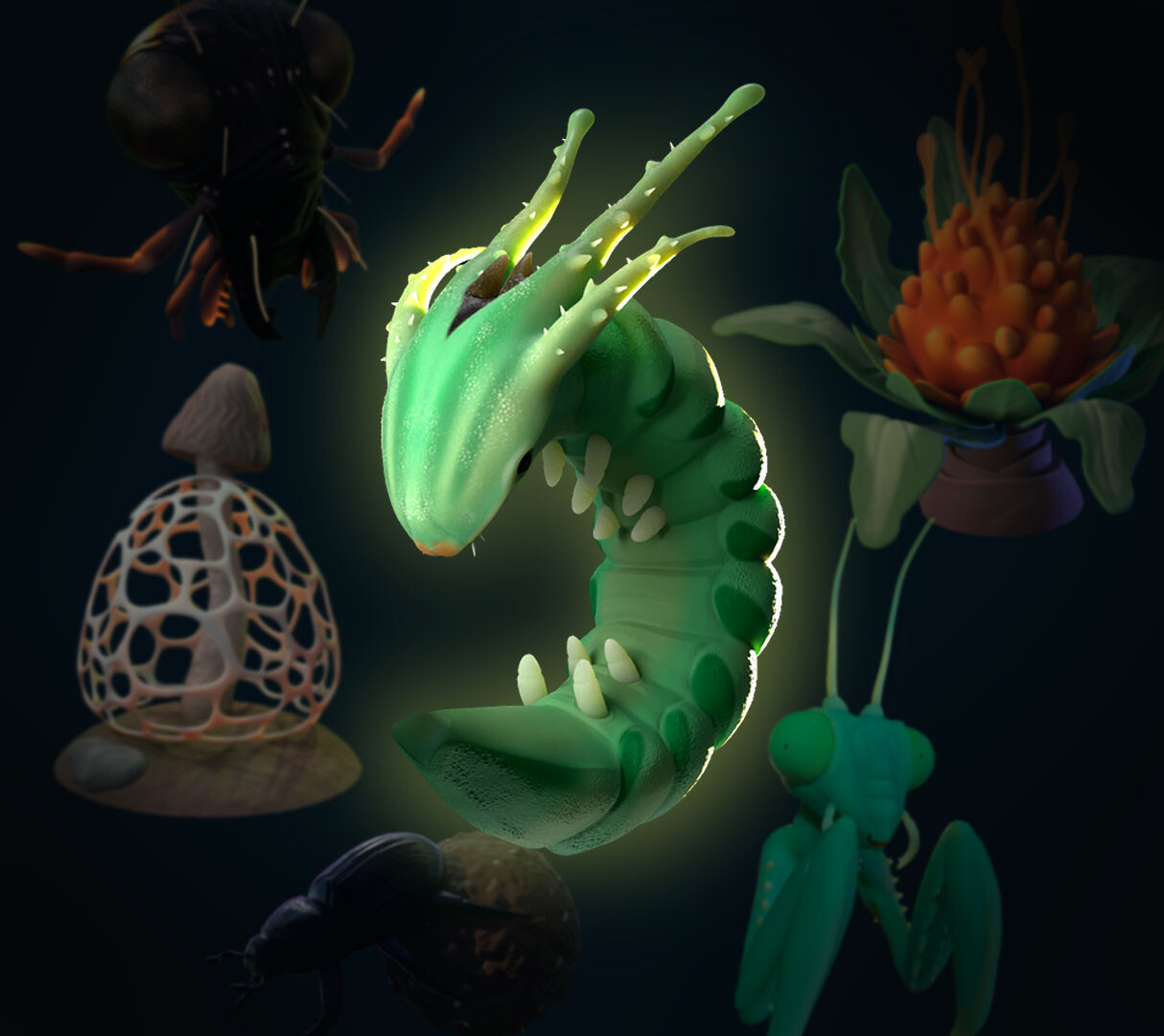 ArtStation - Bugs and foliage speedsculpts