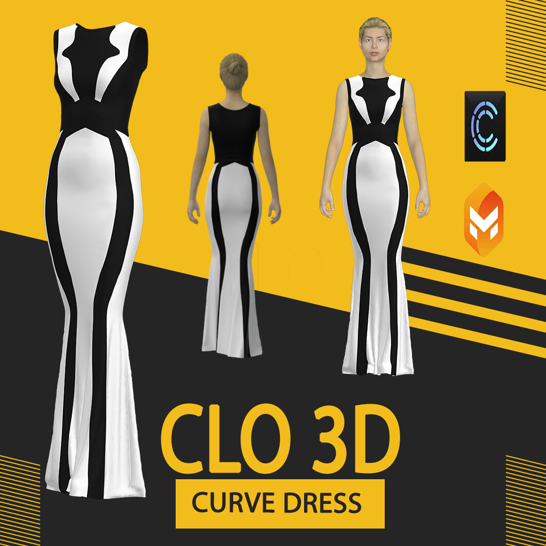 ArtStation - curve dress,Marvelous Designer or Clo3D (ZPRJ)