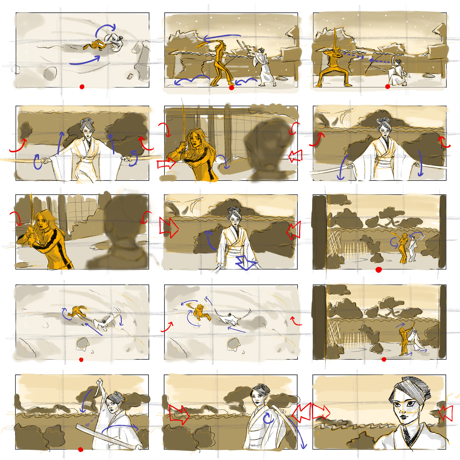 ArtStation - Showdown at the House of Blue Leaves Reverse Storyboard