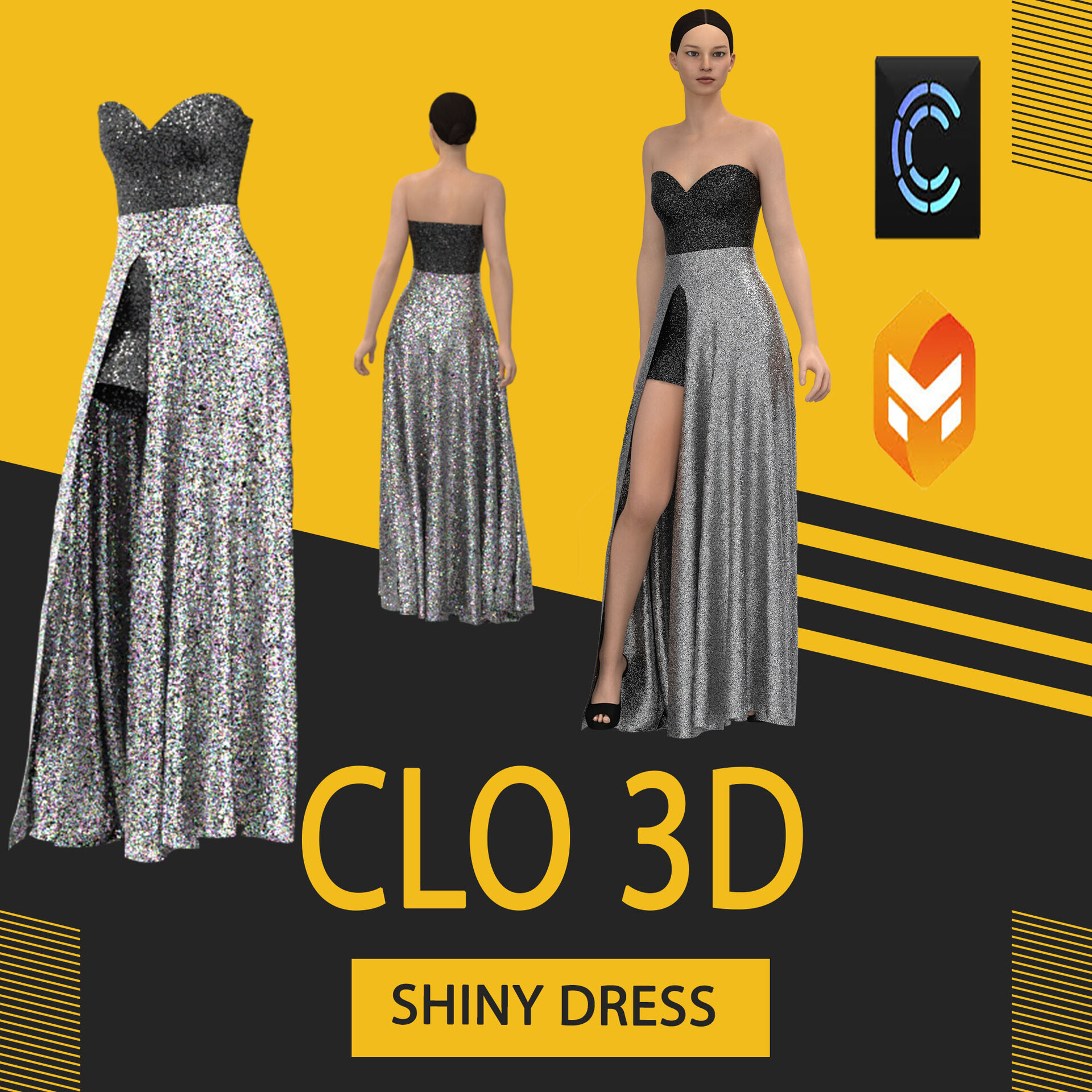 ArtStation - shiny dress,Marvelous Designer or Clo3D (ZPRJ)