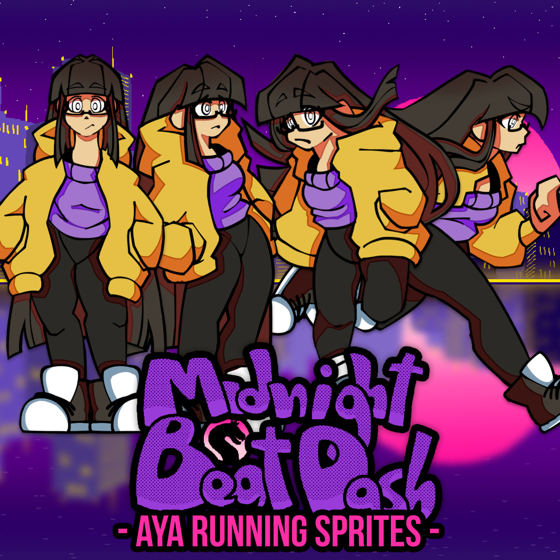 ArtStation - {GAME ART} MIDNIGHT BEAT DASH AYA RUNNING SPRITES