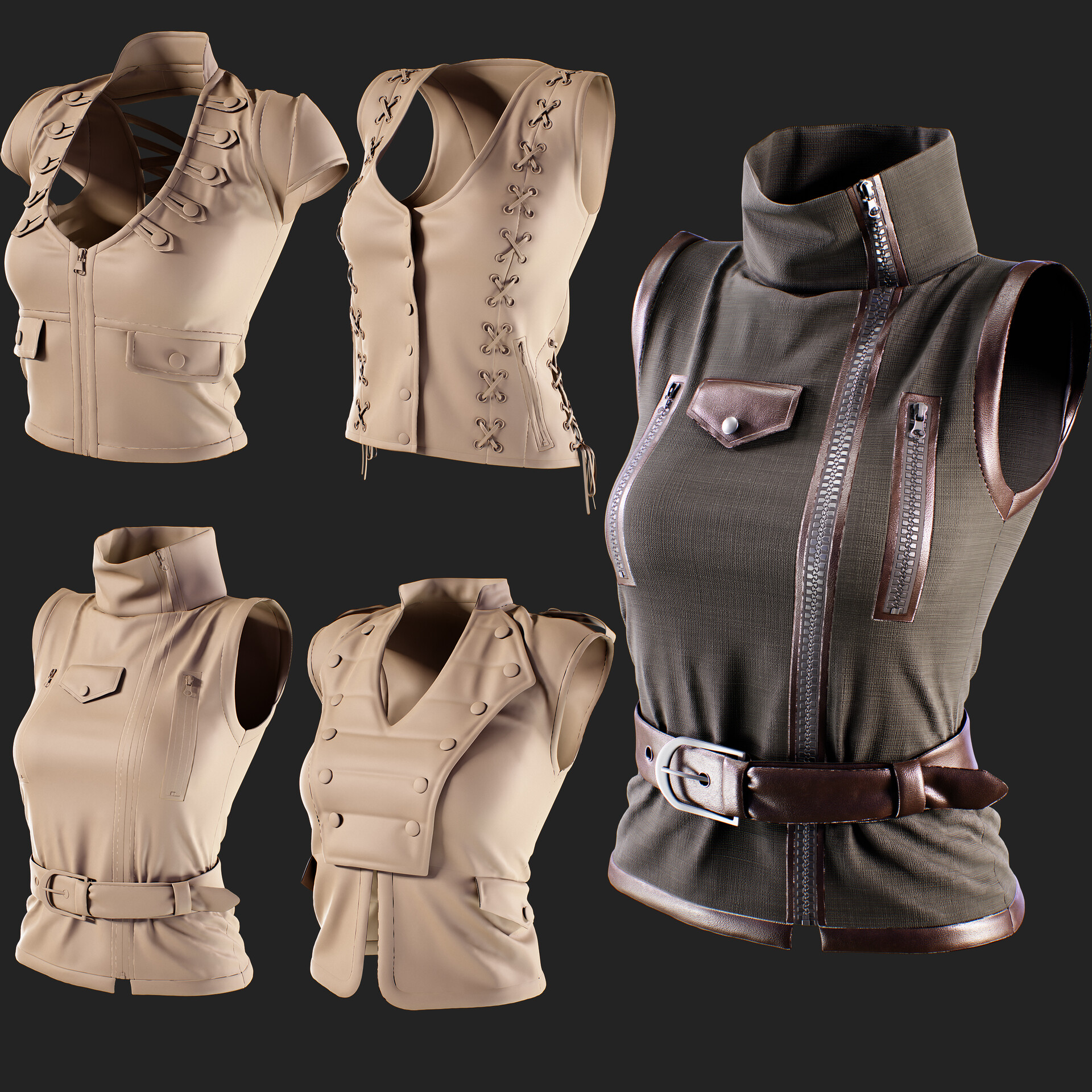 ArtStation - 4 Gothic Women's Vests/Marvelous Designer-Clo3D (ZPRJ + FBX + OBJ)