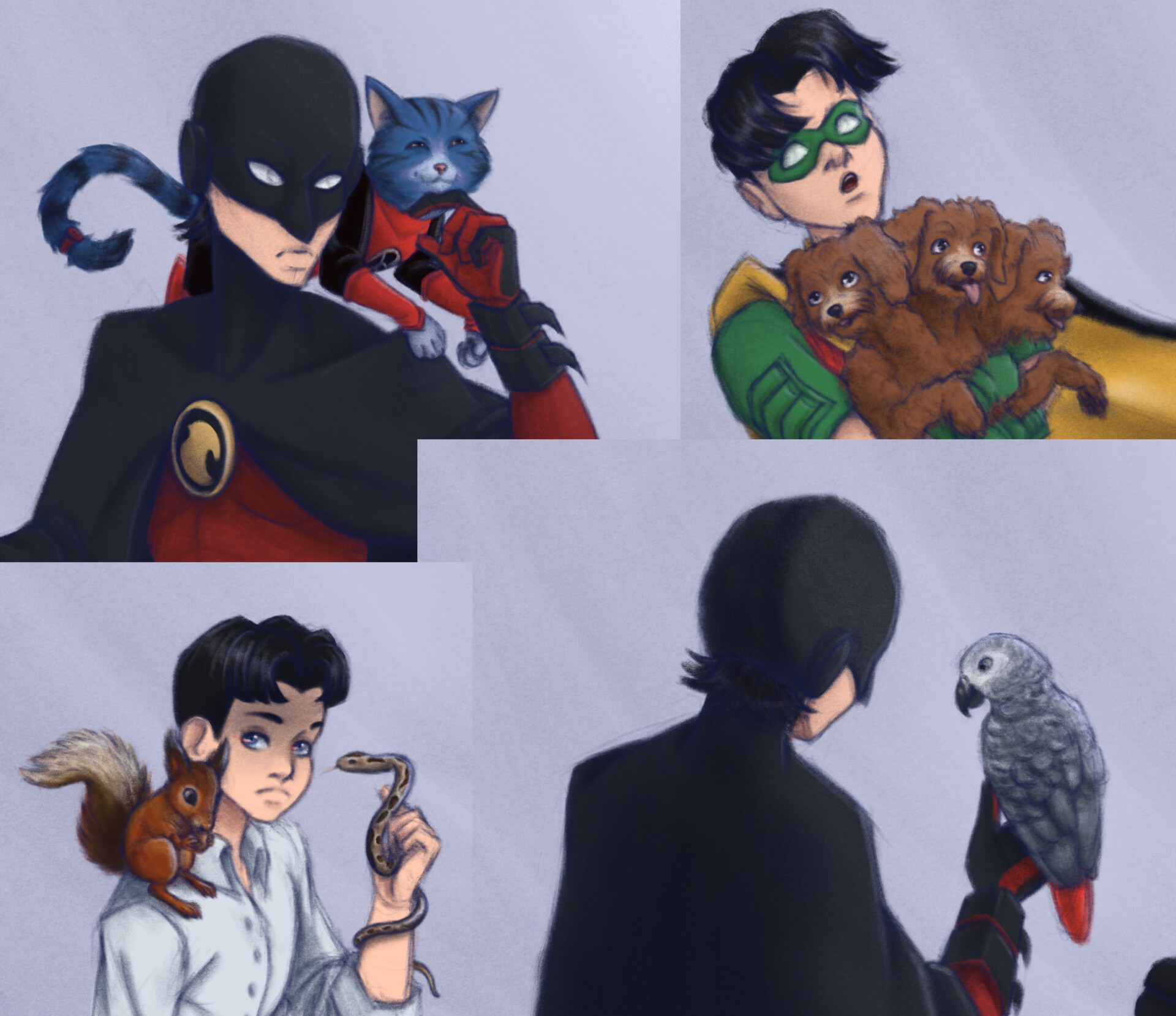 ArtStation - RedRobin & his pets from some AUs/Alternative Universes