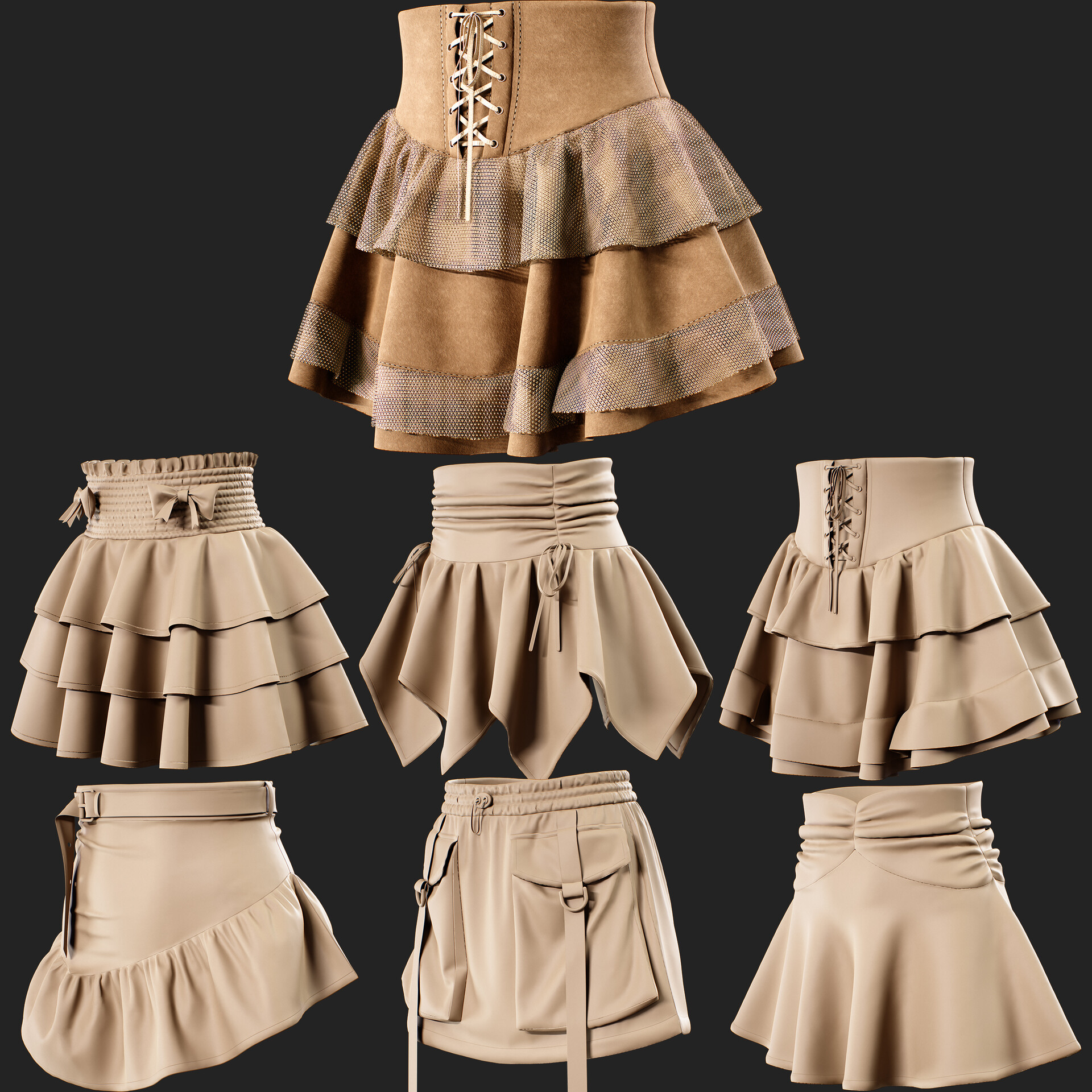 ArtStation - 6 Short Skirts /Marvelous Designer-Clo3D (ZPRJ + FBX + OBJ)