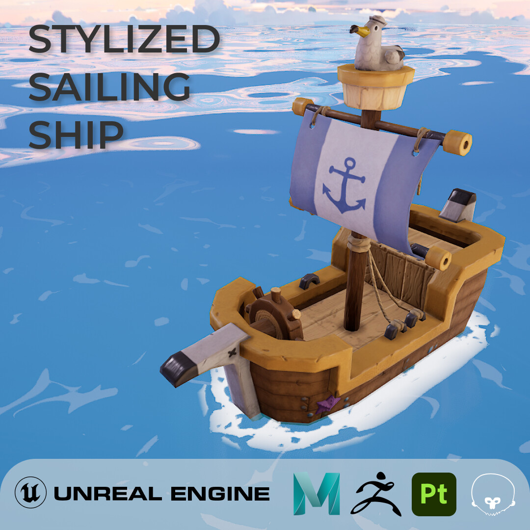 ArtStation - Sailing ship, stylized, hand painted, game ready