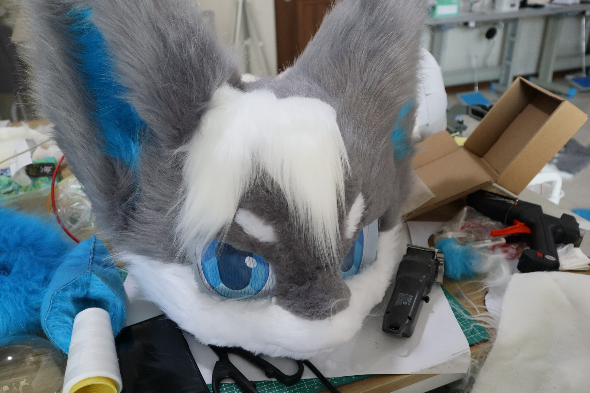 ArtStation - Cute Blue and White Wolf Fursuit Head for Party and Cosplay