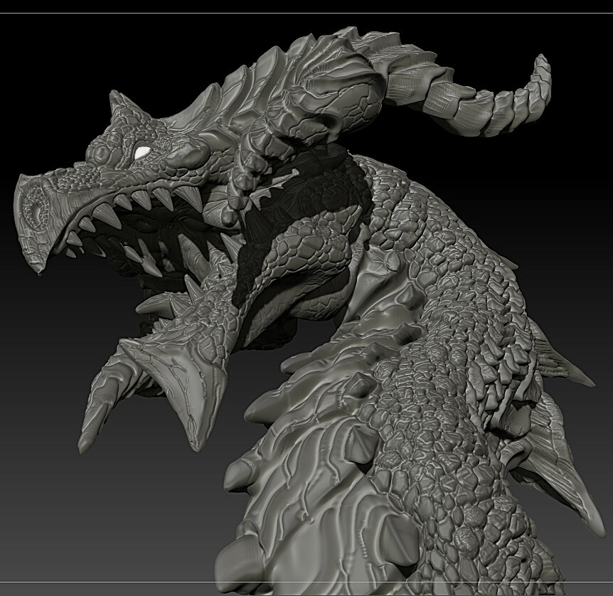 ArtStation - Western dragon head engraving zbrush