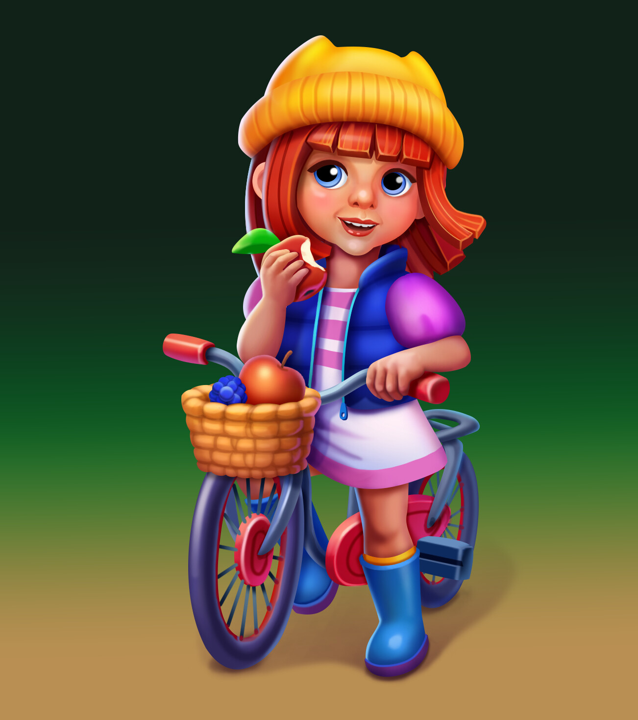 ArtStation - 2D character render. Title screen for a game with UI elements.