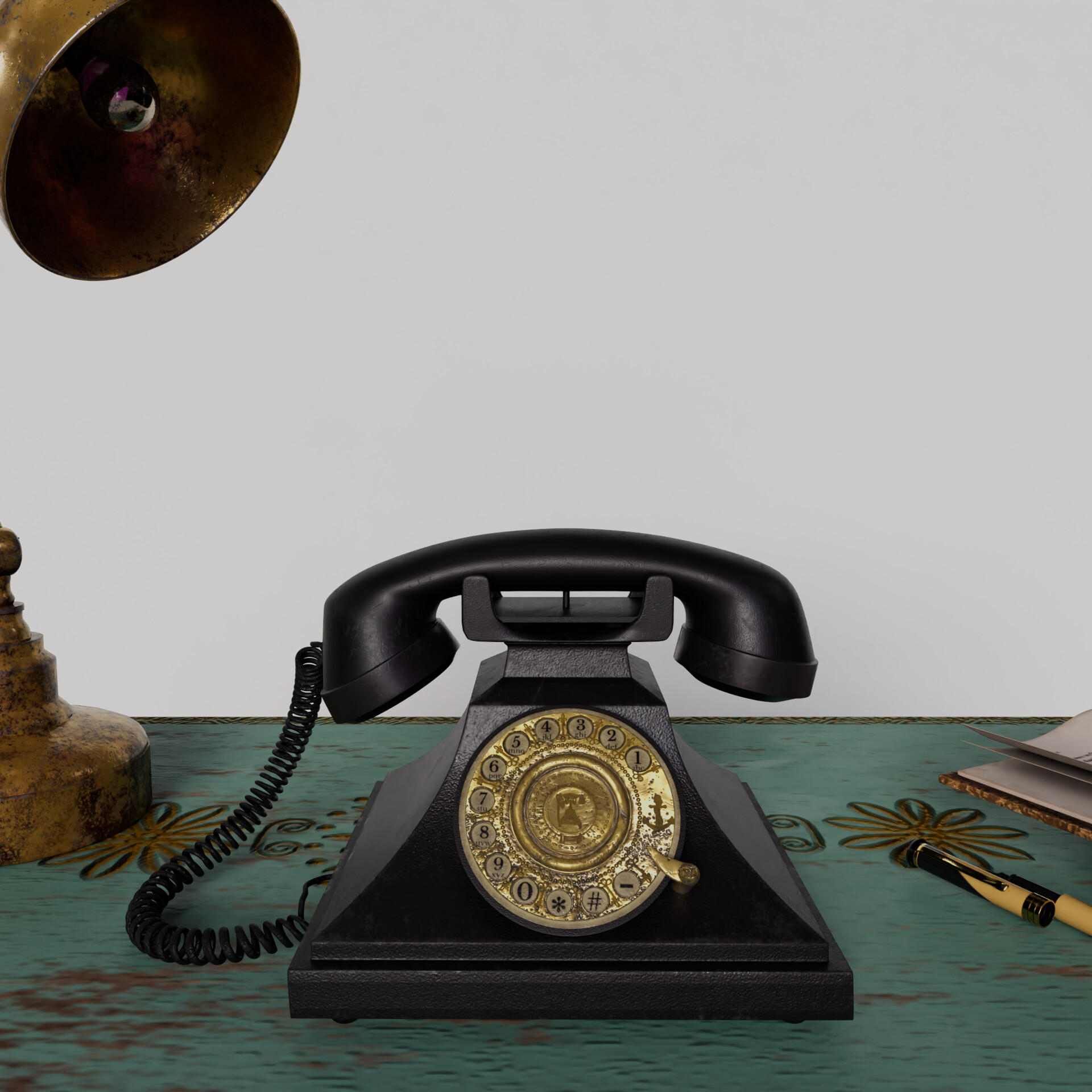 ArtStation - Vintage Style Table Set-up with a Rotary Dial Telephone