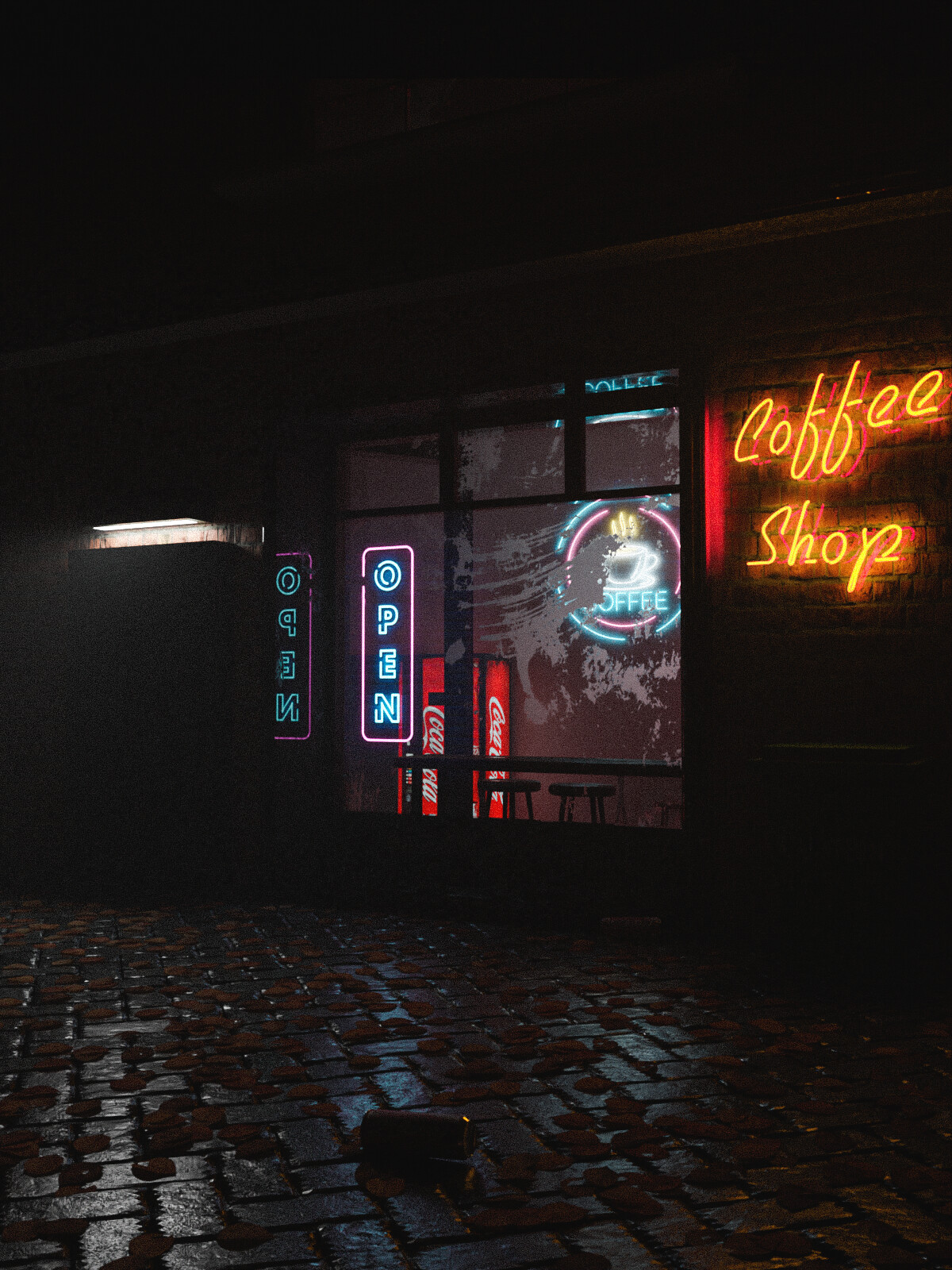 ArtStation - Night Coffee Shop - Blender Environment Scene