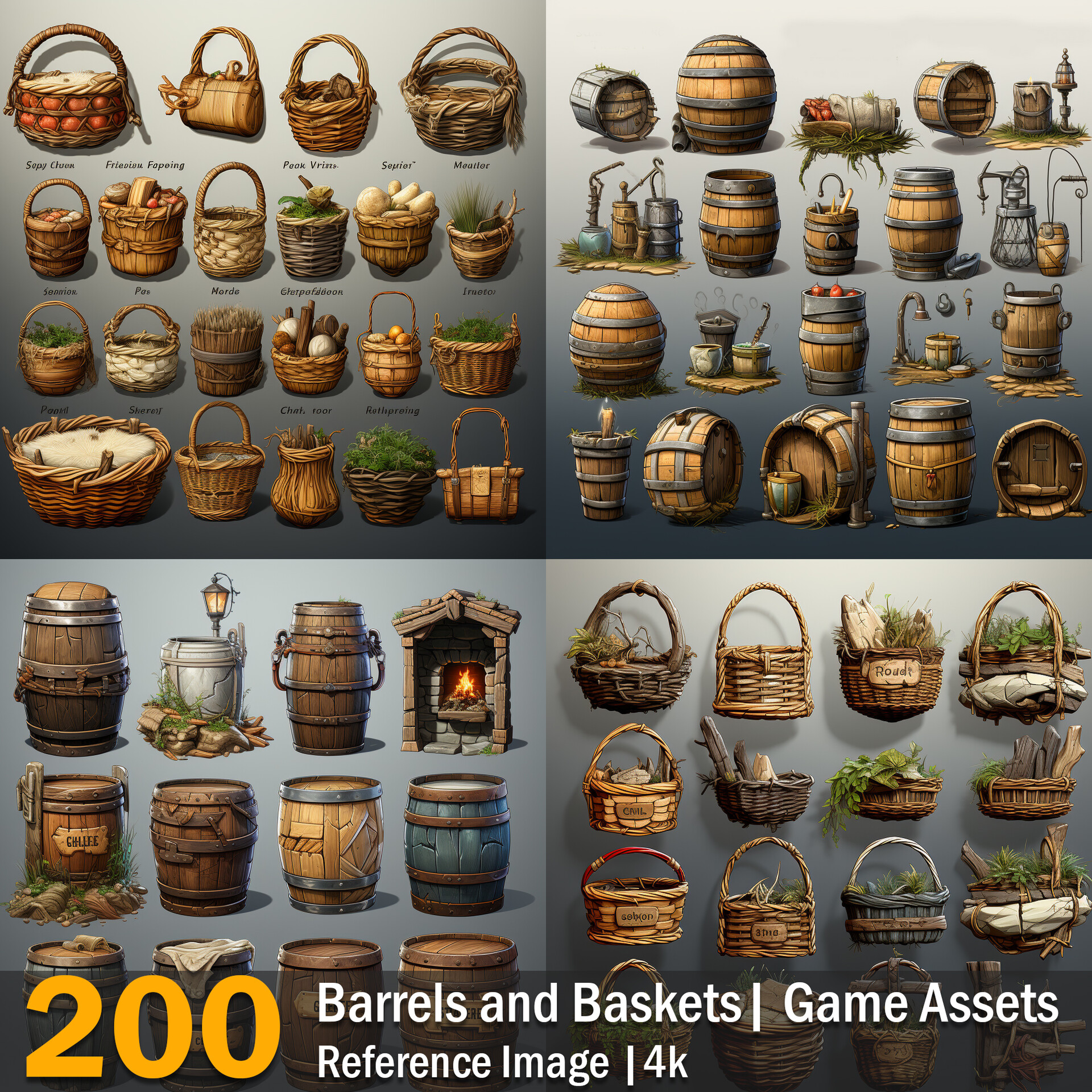 ArtStation - Barrels and Baskets | Game Assets | Reference Images | 4K