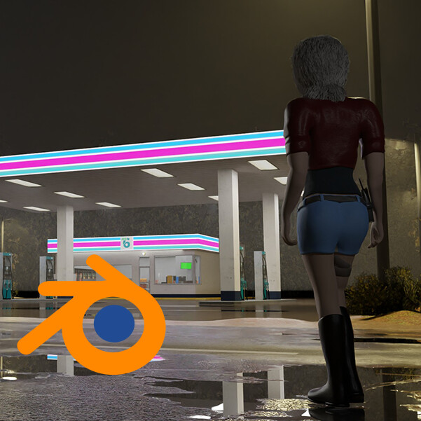 ArtStation - Rainy Gas station (level art)