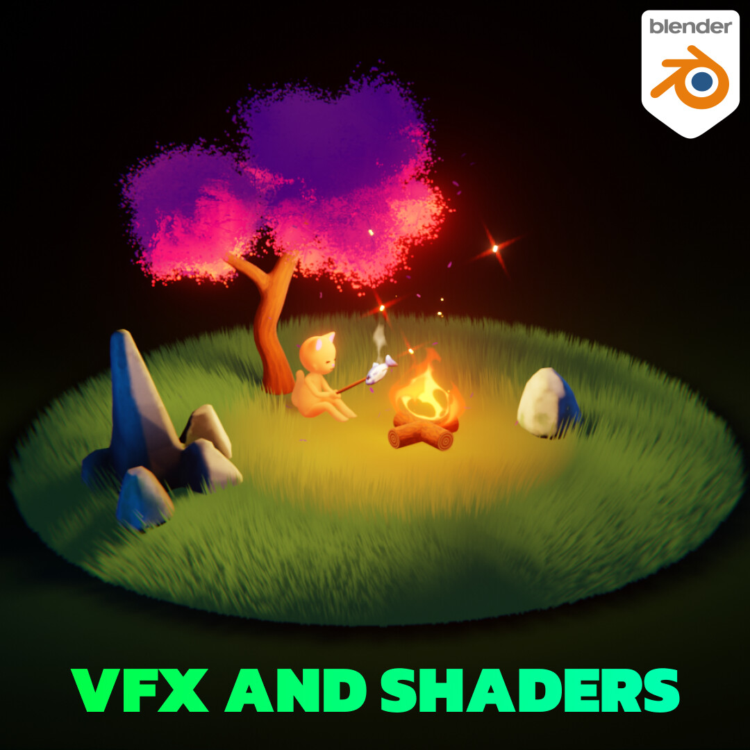 ArtStation - Stylized scene "Cat cooking fish" made in Blender