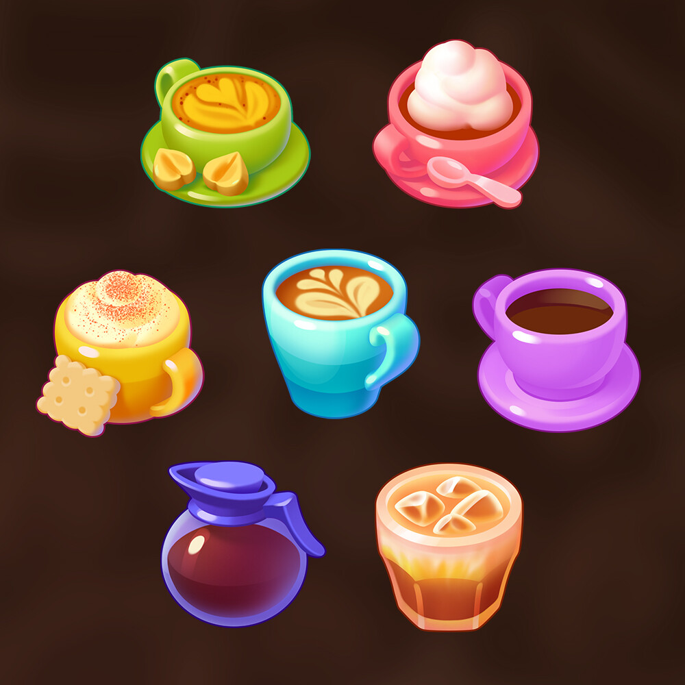 ArtStation - Match-3 Game Icons - Coffee tiles