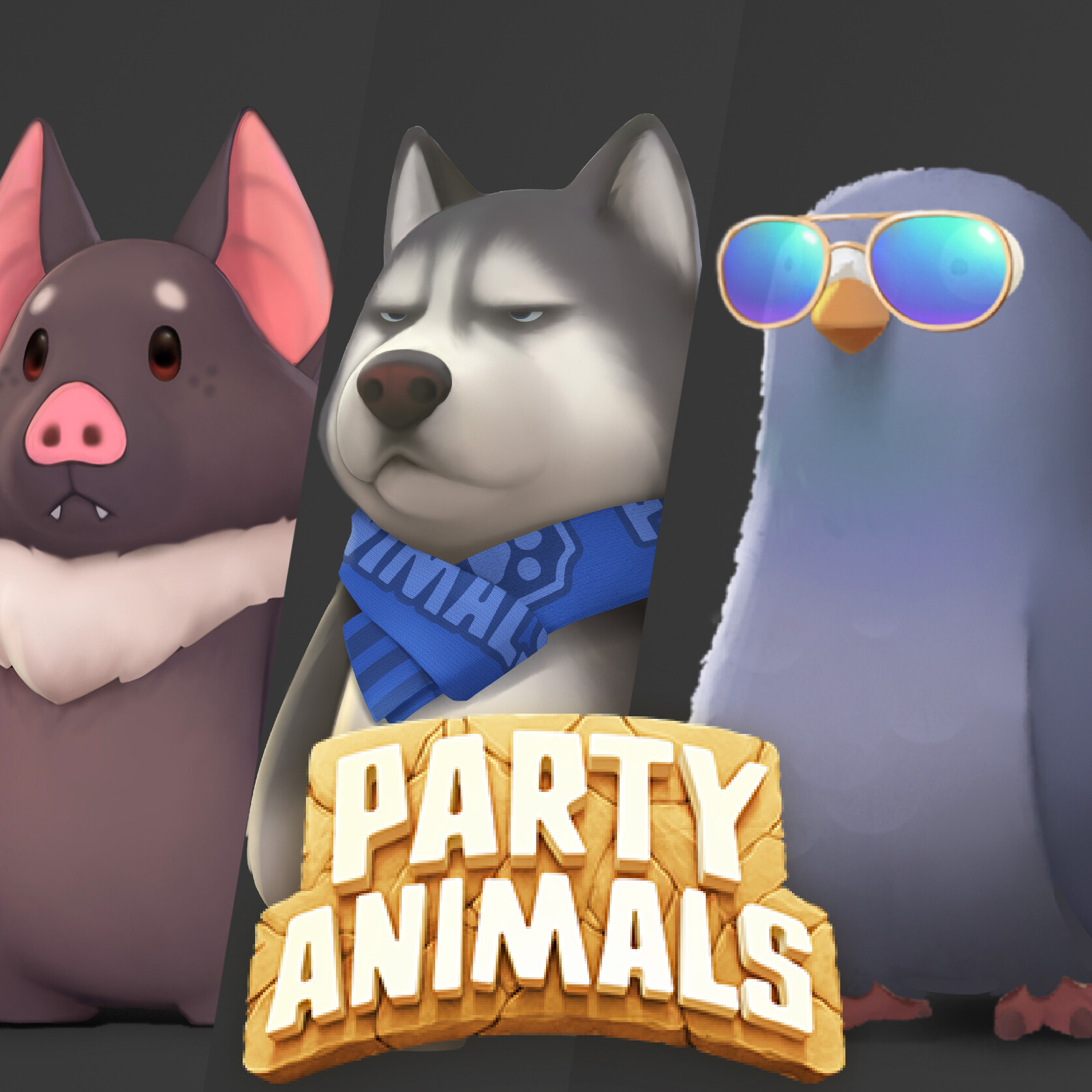 ArtStation - PARTY ANIMALS character：Bat, pigeon and husky