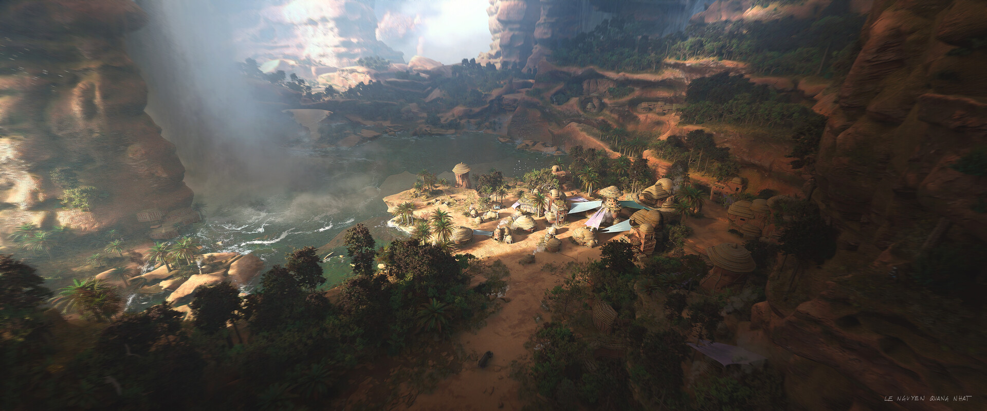 ArtStation - Village by the waterfull