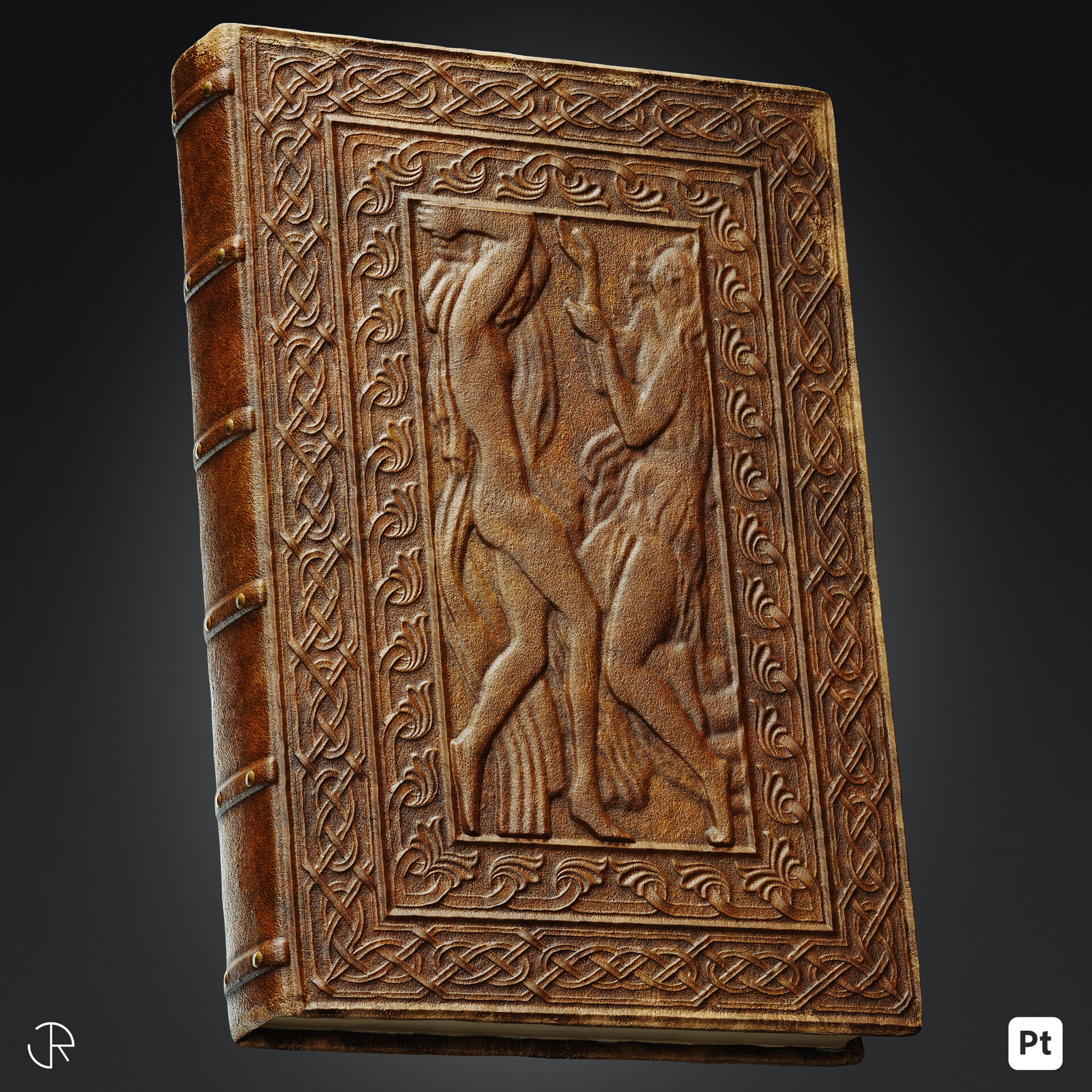 ArtStation - Texturing an embossed leather cover book in substance 3d painter - Tutorial