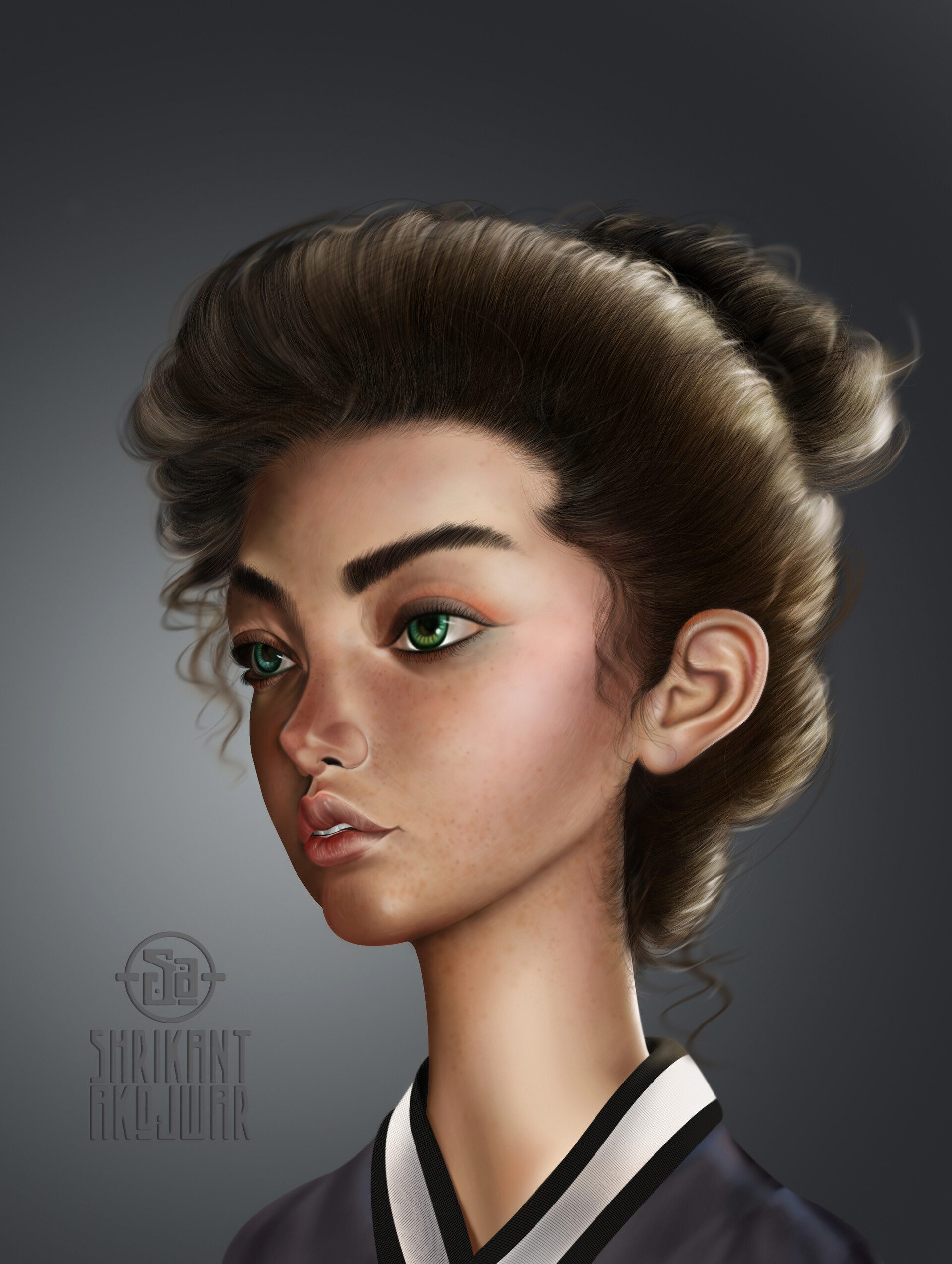 ArtStation - Pretty girl face with green sparkling eyes
