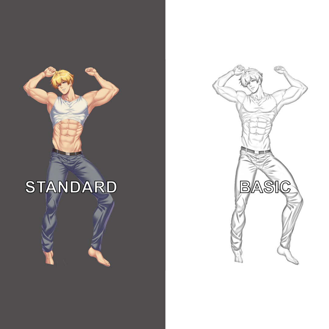 ArtStation - Muscular Man Anime Art - Full Body Line Art & Color Version