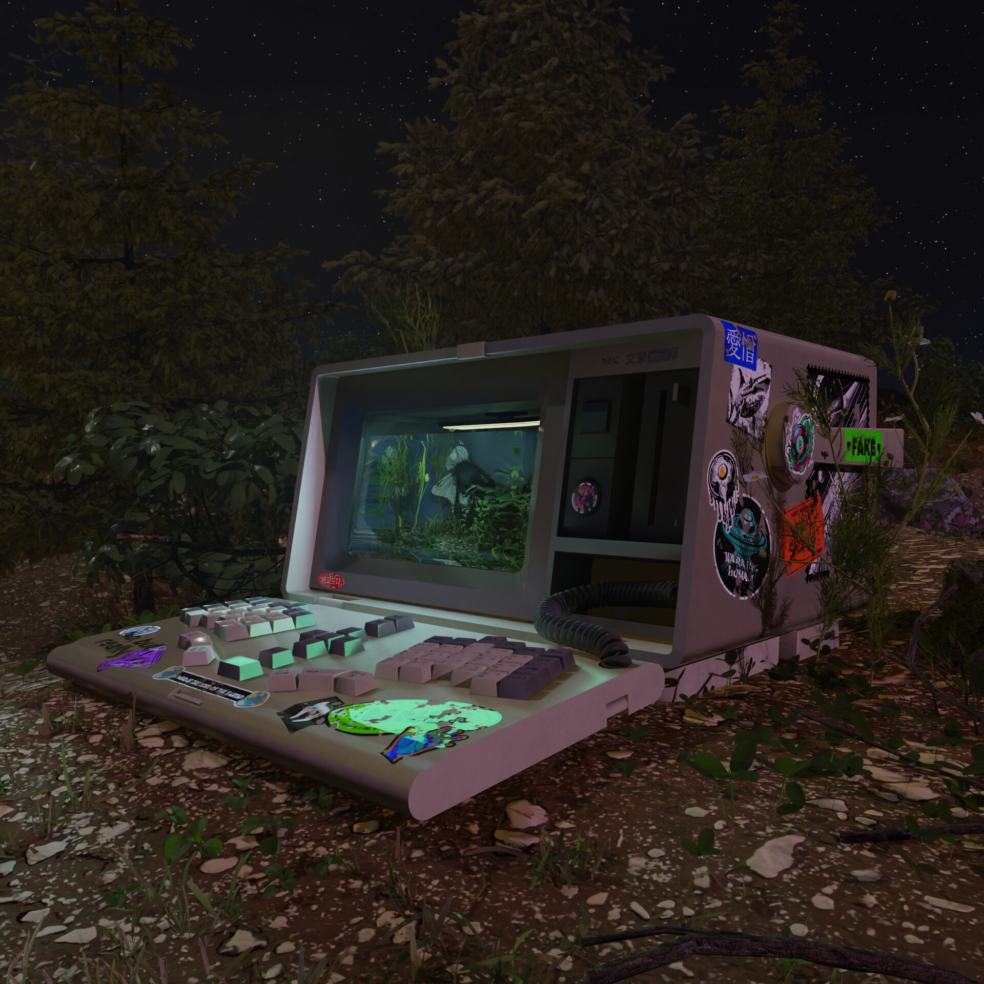 ArtStation - a fishbowl in an old computer