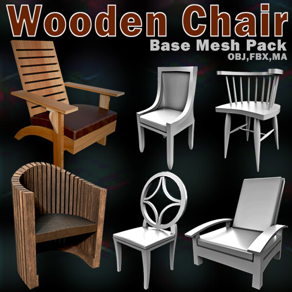 ArtStation - 38 Wooden Chair Base Mesh Pack
