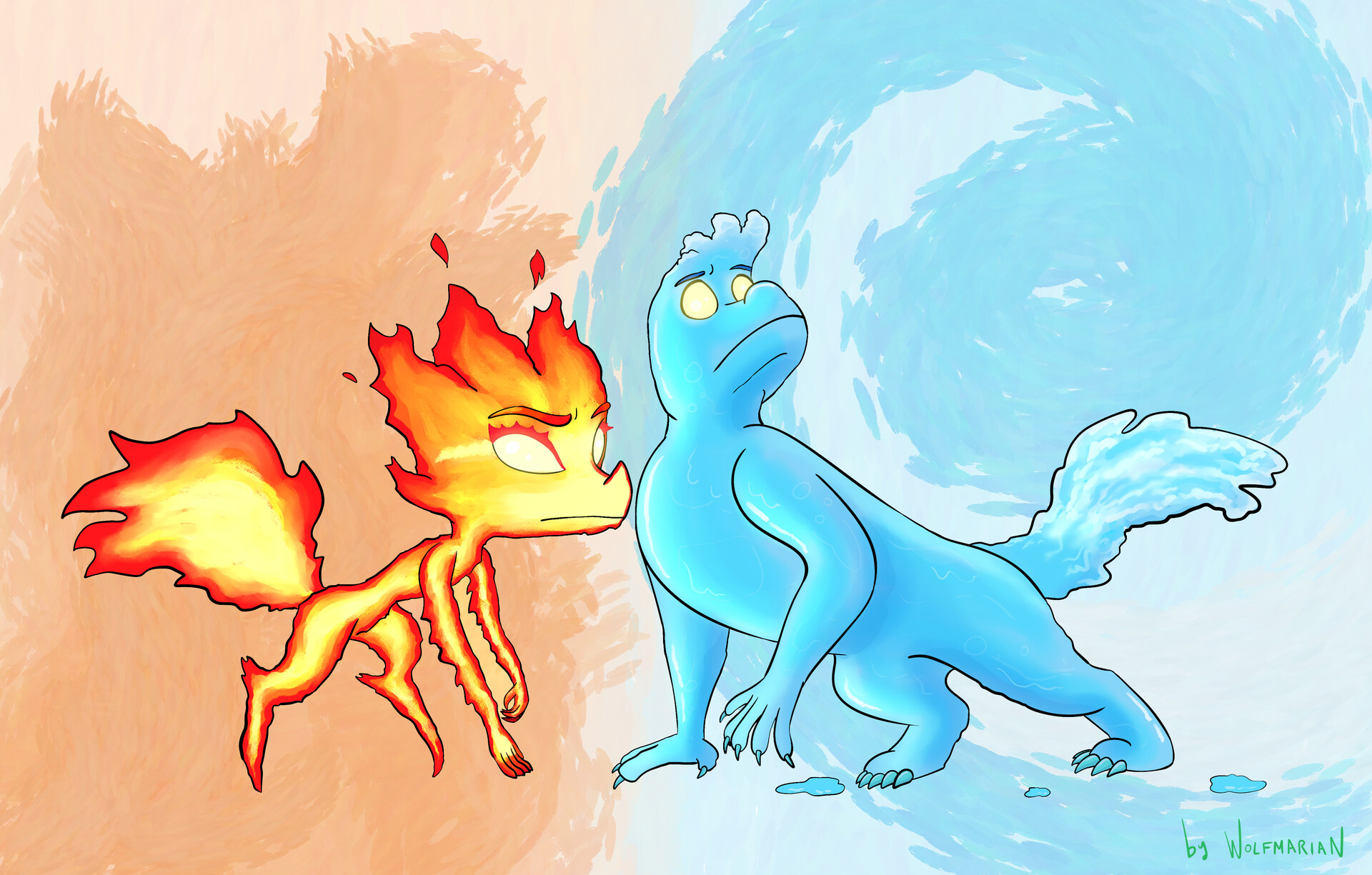 Artstation Fanart Pixar´s Elemental Wade And Ember As Werewolves Drawings
