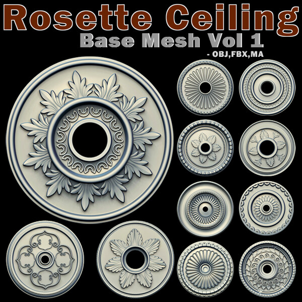 ArtStation - 20 Rosette Ceiling Base Mesh Vol 1