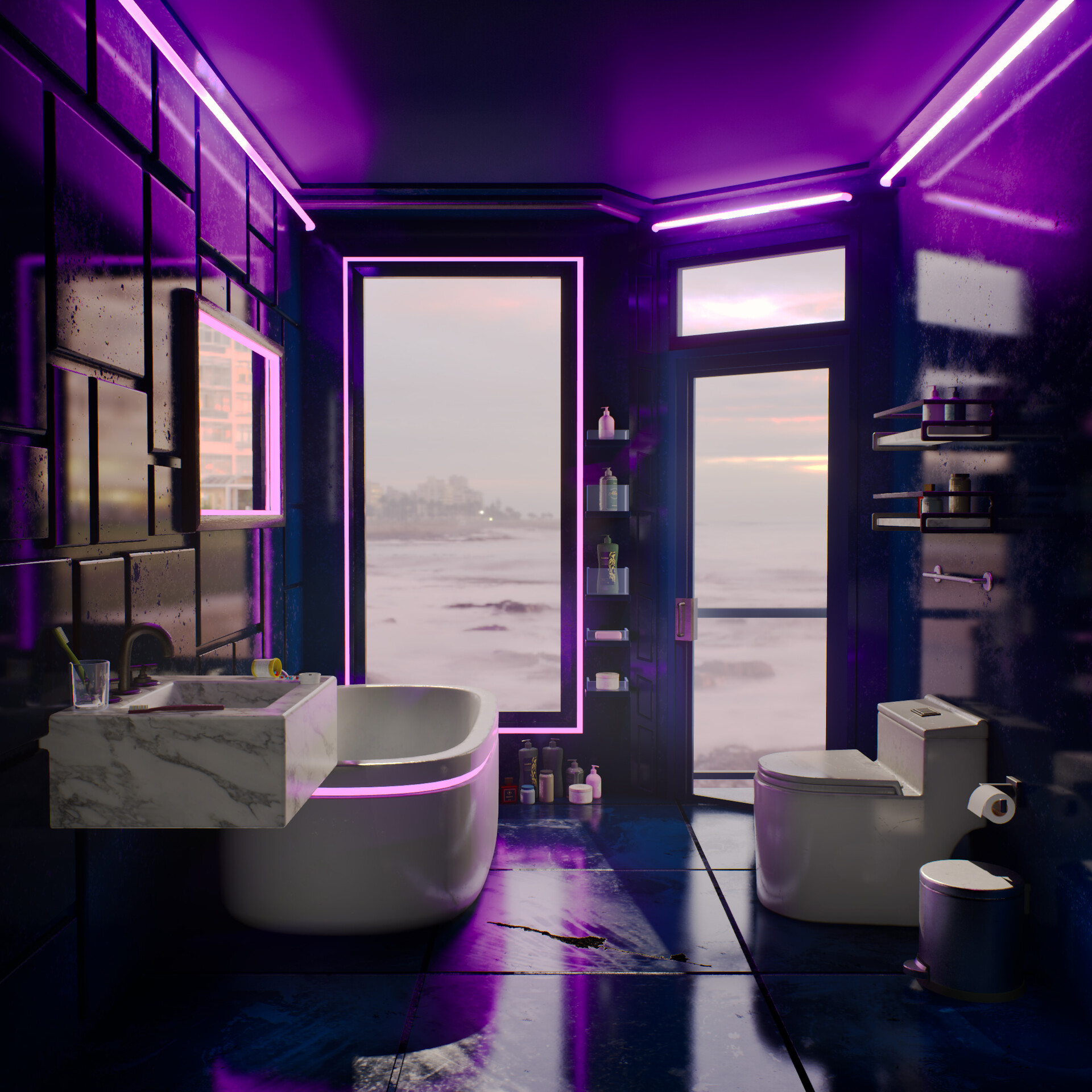 ArtStation - Neon Bathroom