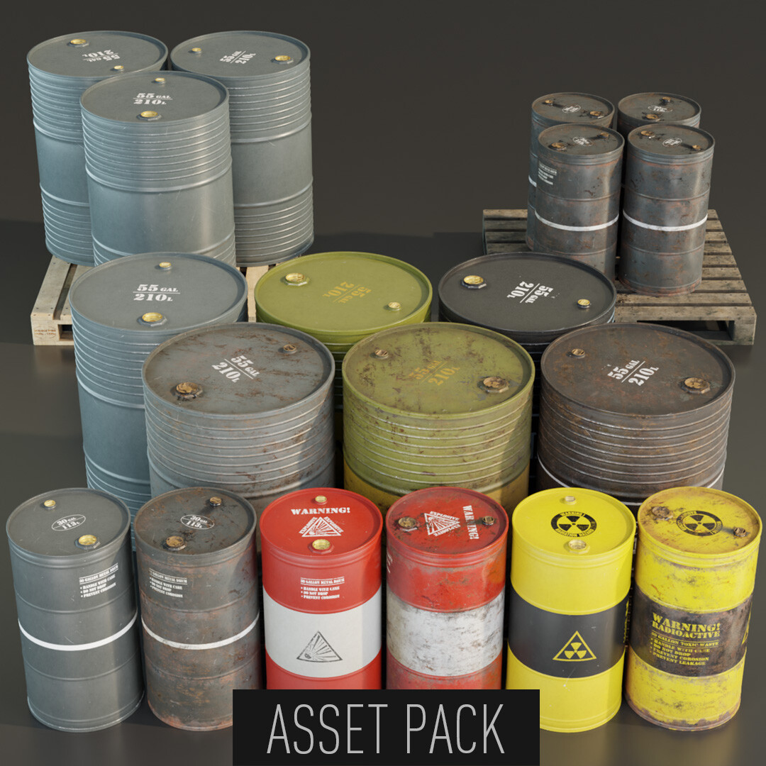 ArtStation - AssetPack: Metal Drum Barrels set Vol.1