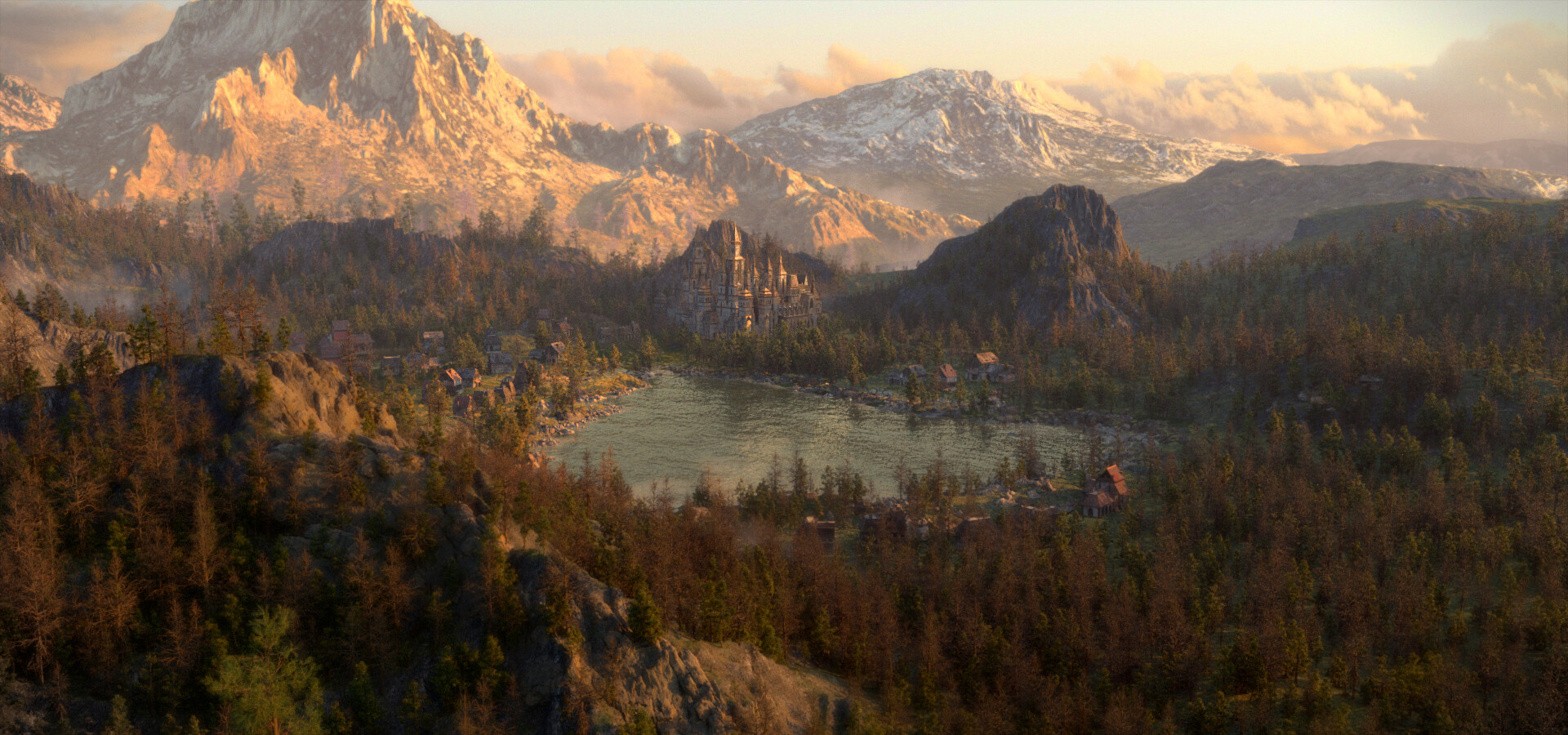 ArtStation - CG Environment Personal Project- Golden Glow by the Lake