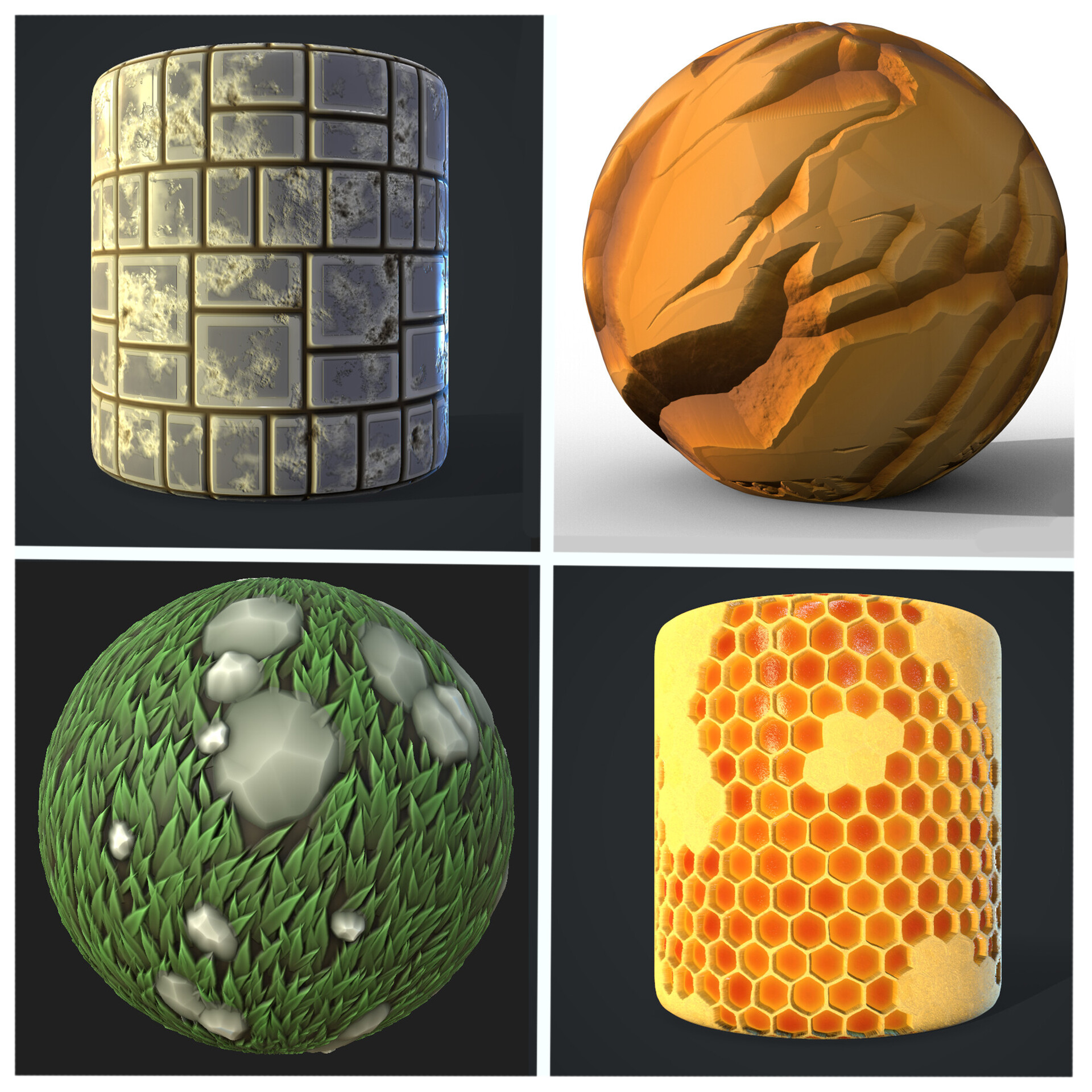 ArtStation - Grass, rock, wall tile and honeycomb Texture