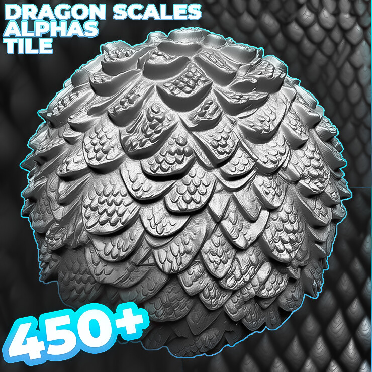 ArtStation - 450+ Dragon Scales Alphas for ZBrush, Blender, Mari (30 ...