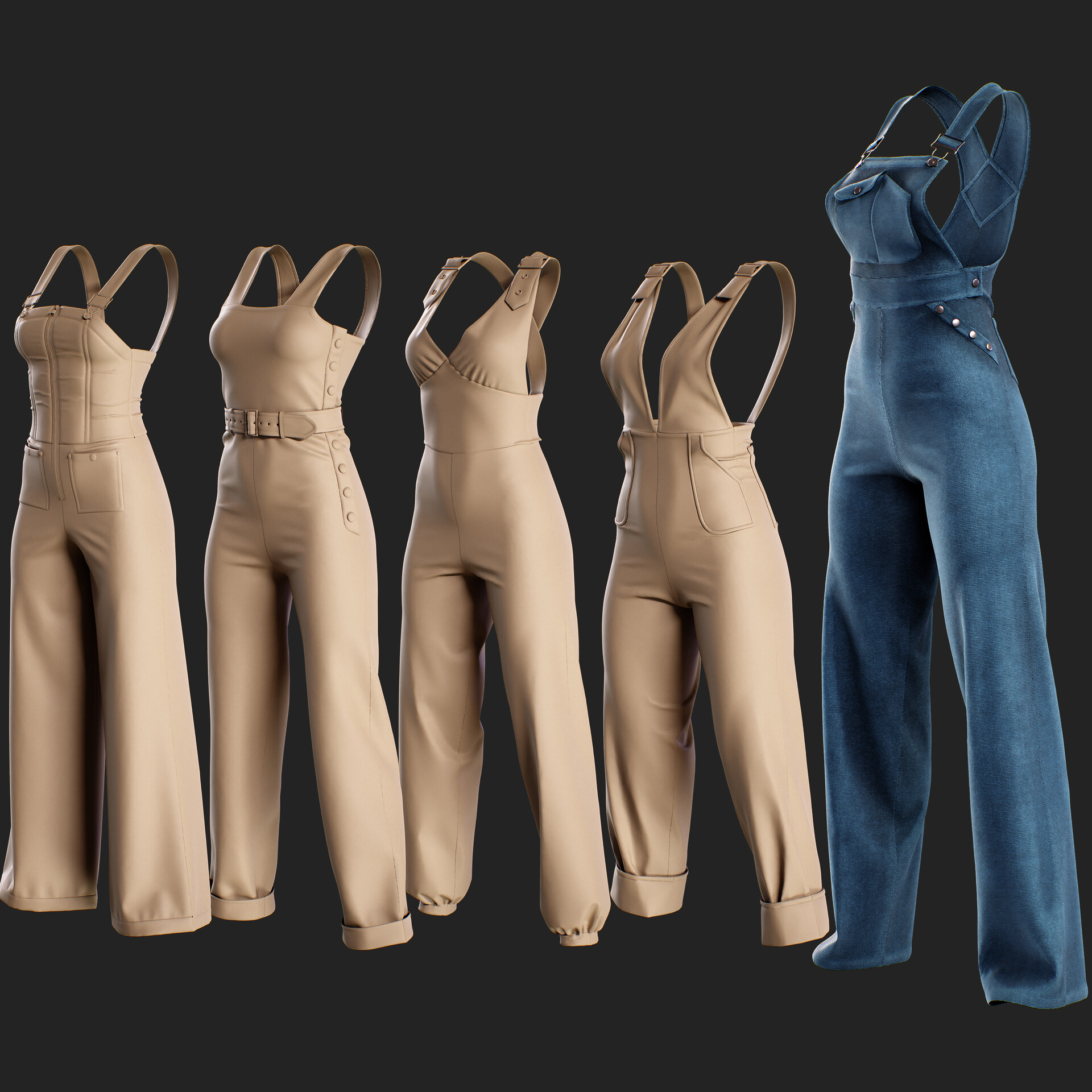 ArtStation - 5 Women Overalls /Marvelous Designer-Clo3D (ZPRJ + FBX ...