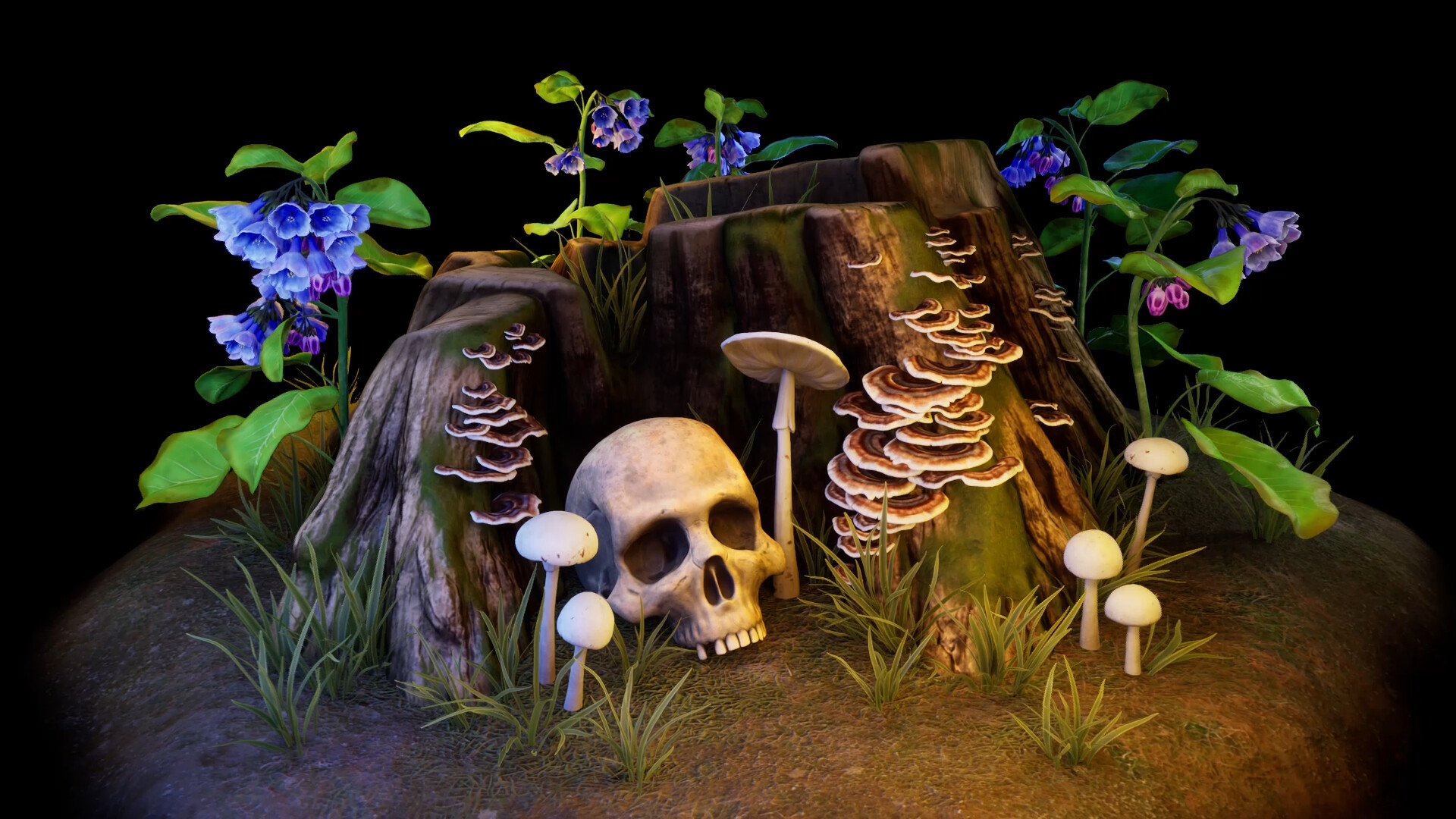 ArtStation - Tree Stump and Skull Diorama