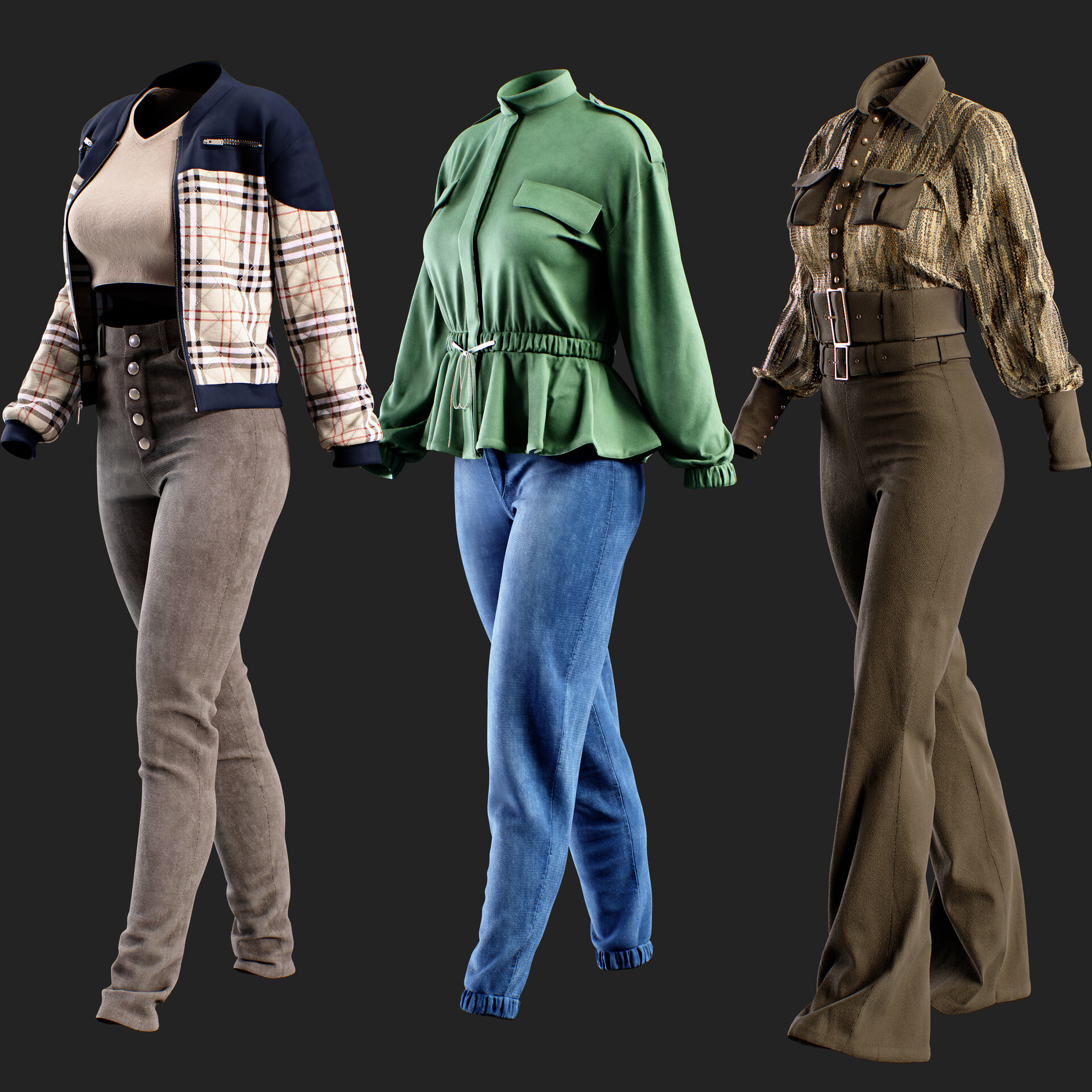ArtStation - 3 in 1 Girl's Outfits- MD/Clo3d (OBJ + FBX +ZPRJ)+Materials+Textures (vol9-OFF)