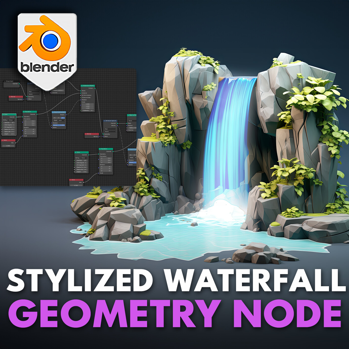 ArtStation - Blender 4 Stylized Waterfall Geometry Node
