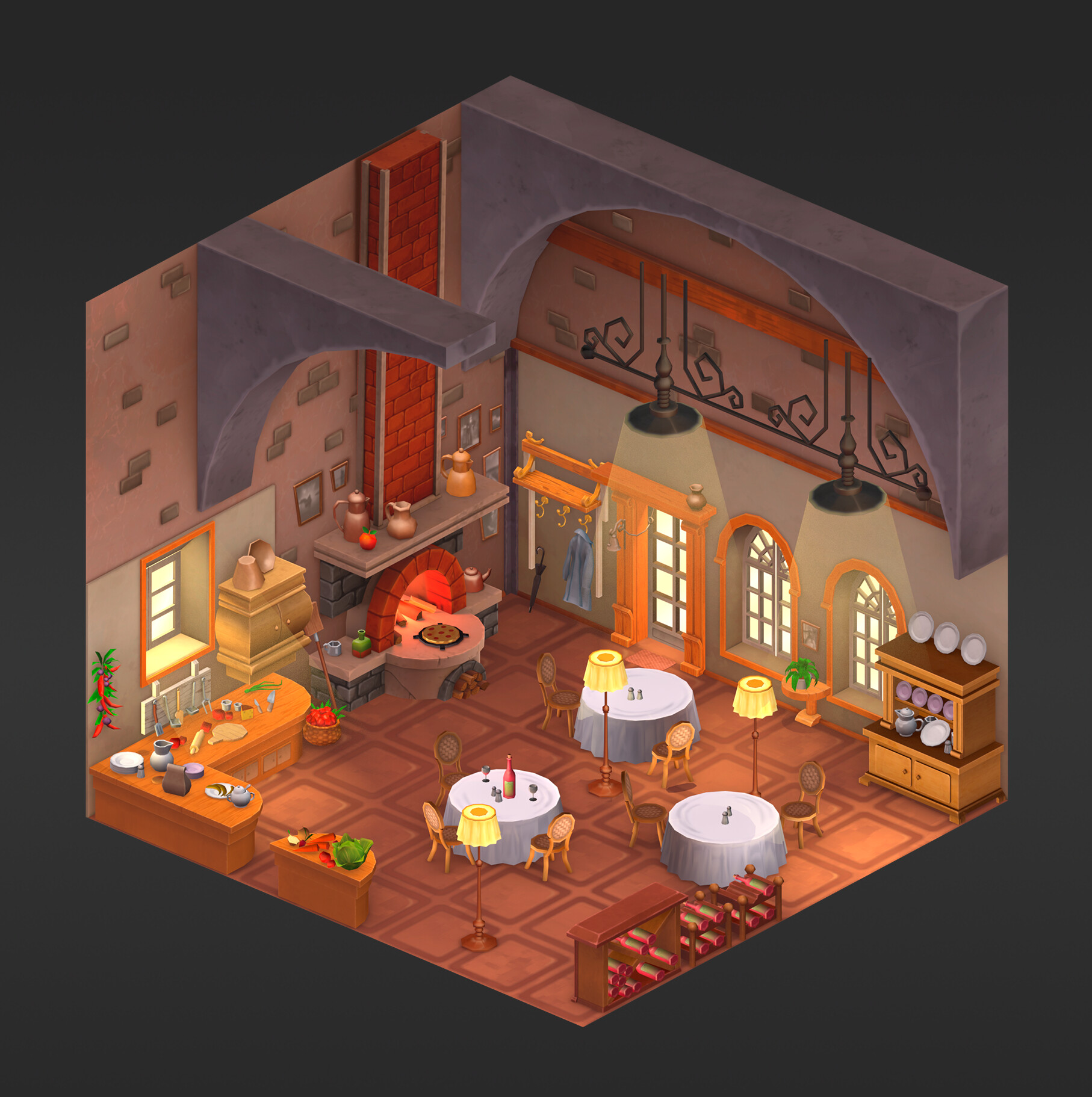ArtStation - Restaurant location isometric