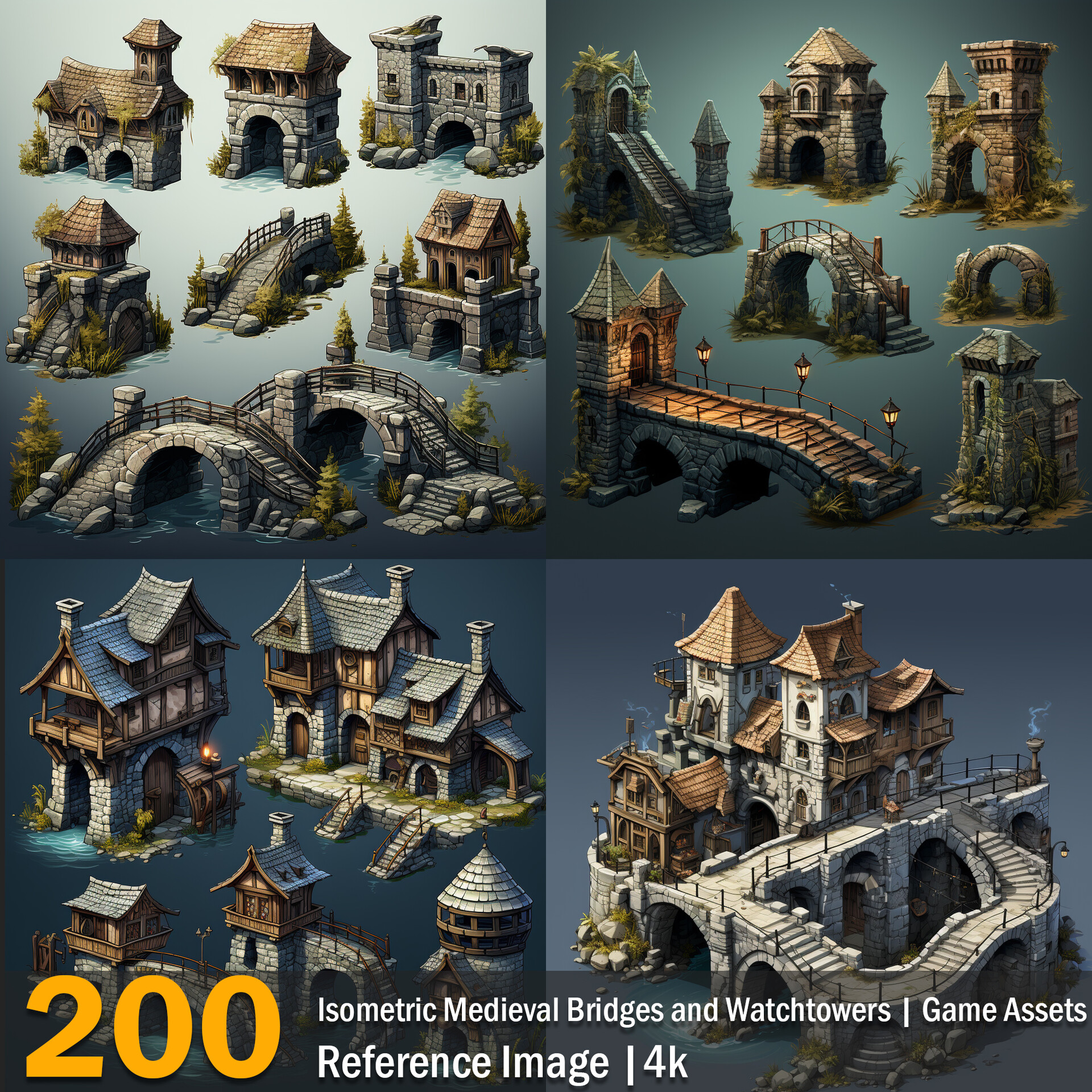 ArtStation - Isometric Medieval Bridges and Watchtowers | Game Assets ...
