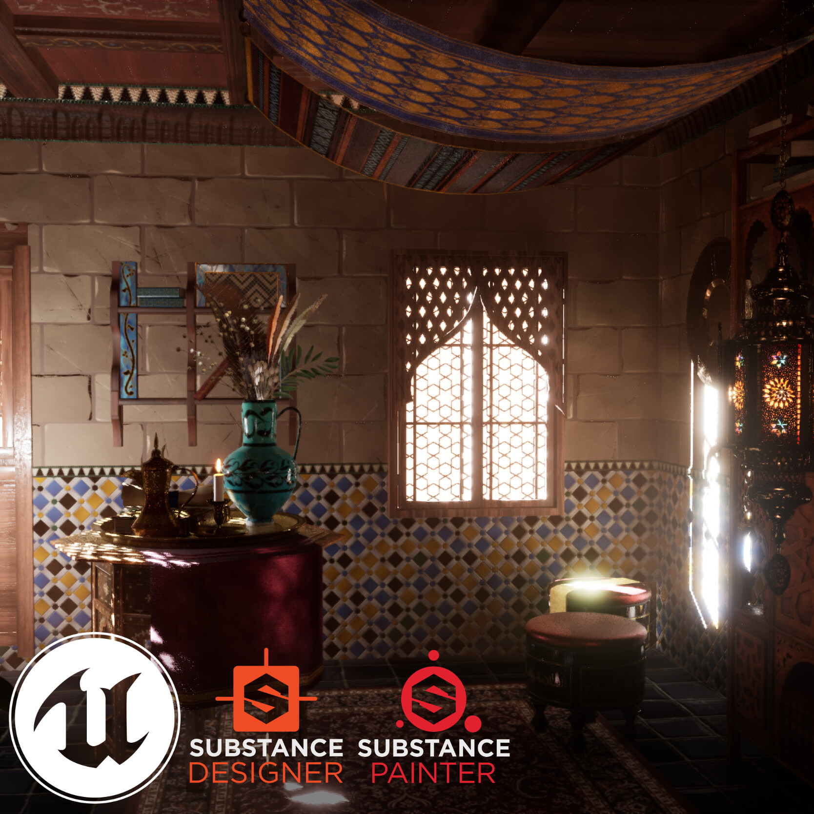 ArtStation - Middle-Eastern styled room (Interior Practice)