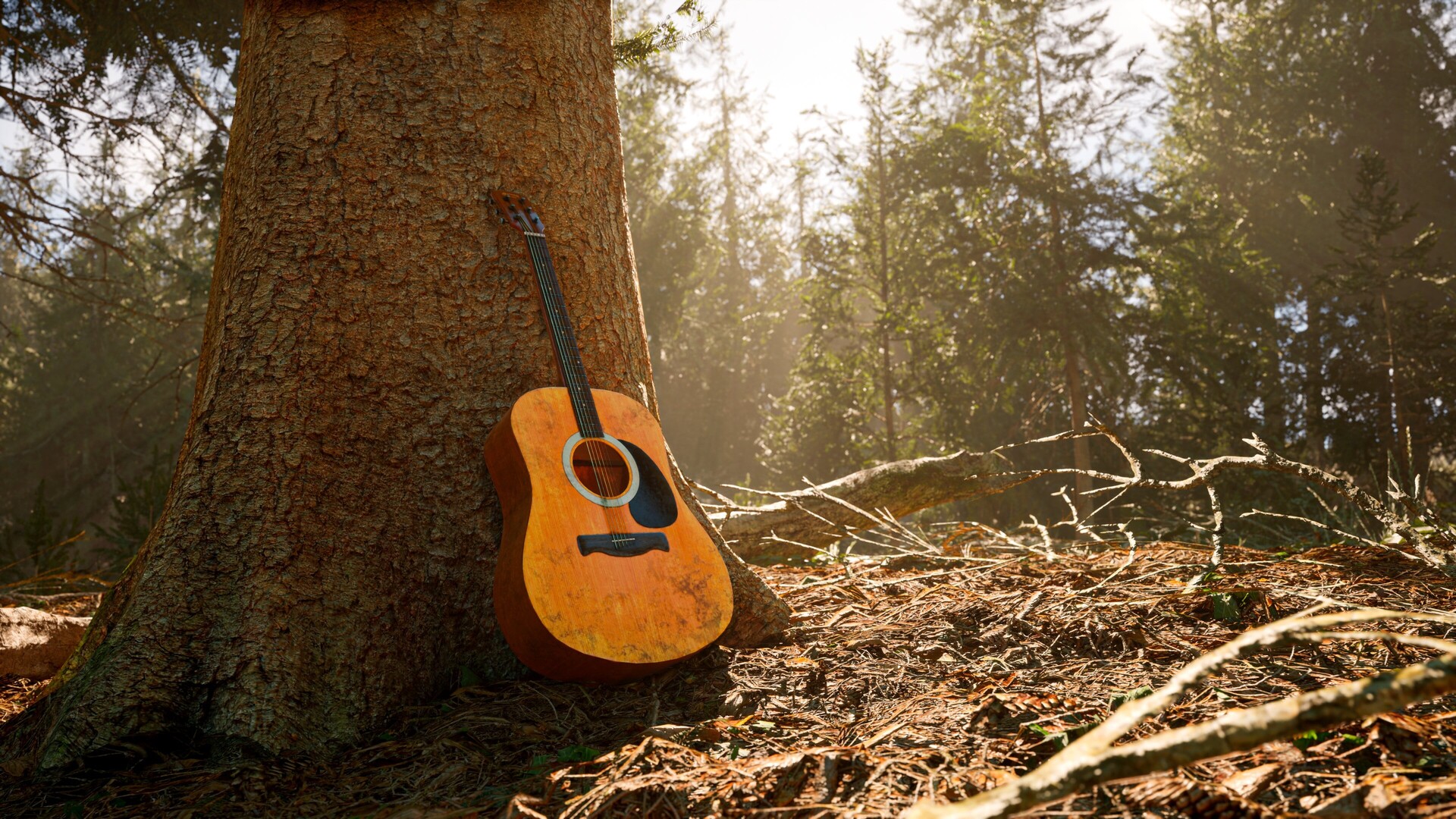 ArtStation - An old Guitar in the forest: A 3D story that tells the ...
