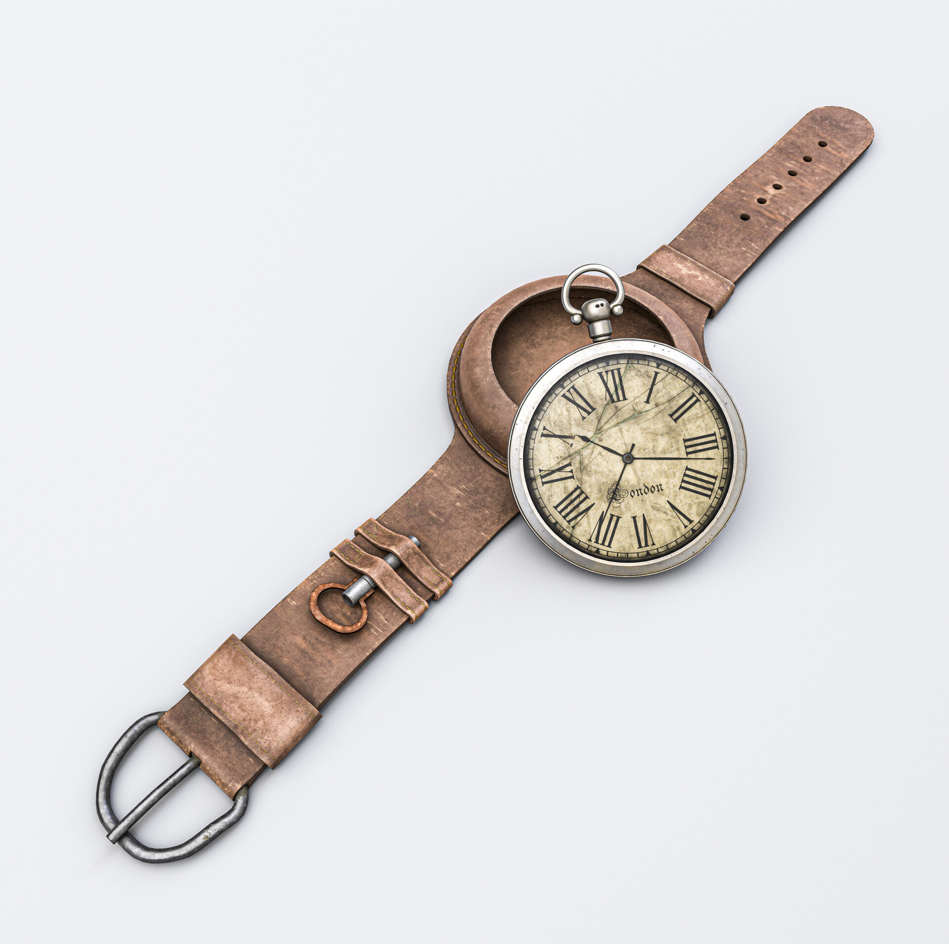 ArtStation - Pocket watch with leather case.