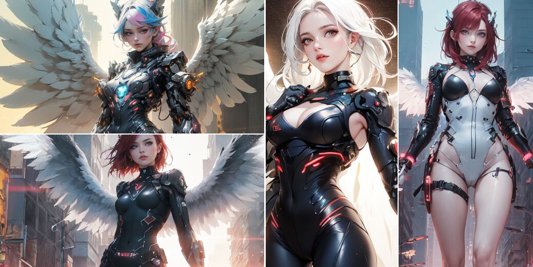 ArtStation - 238 Cyberpunk Angels Winged Beauties in 4K Design Reference Art V1