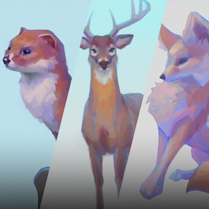 ArtStation - Sketches of animals in a cold color scheme (video process)