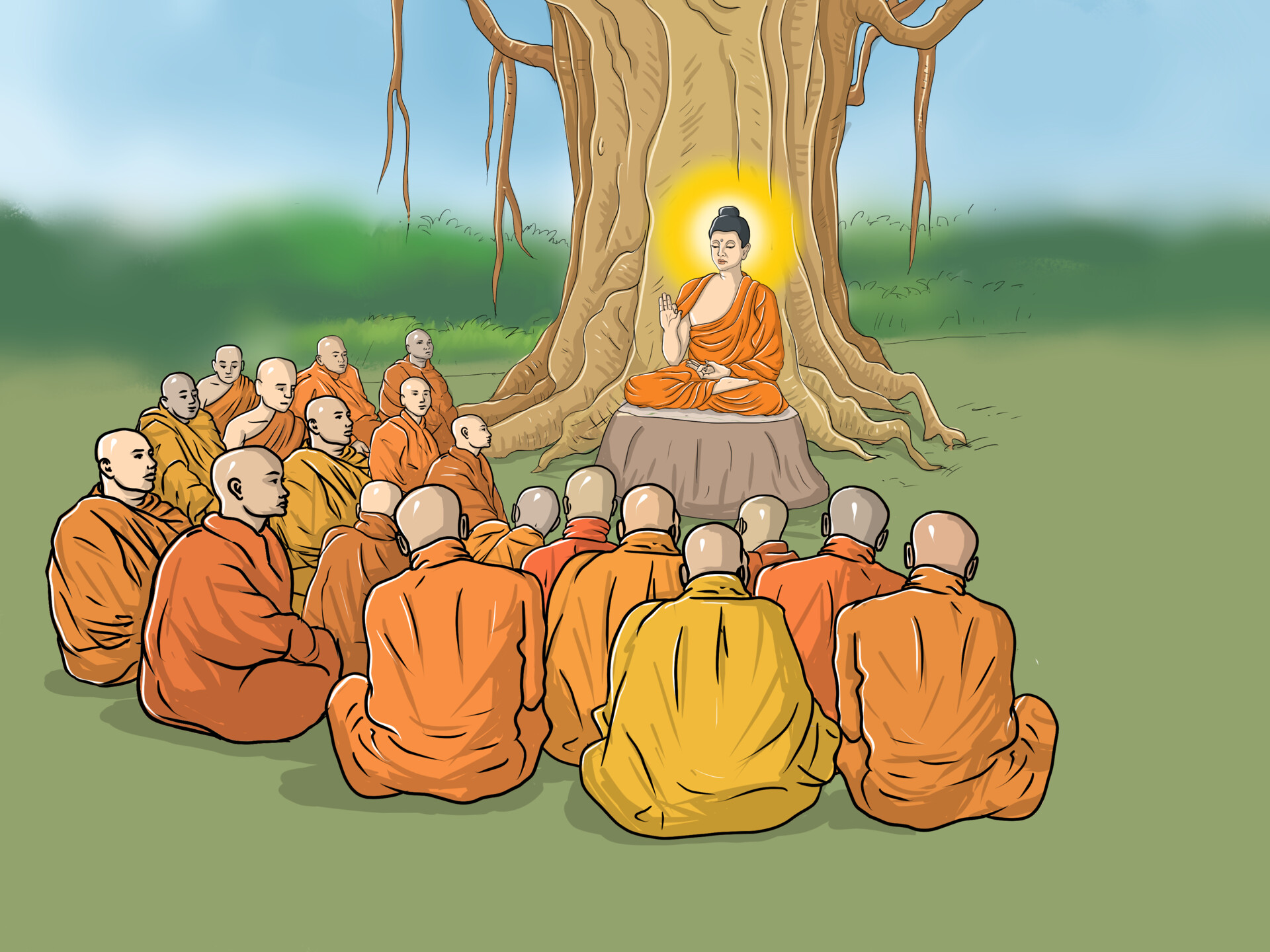ArtStation - Buddha preaching the Dharma to his disciples.