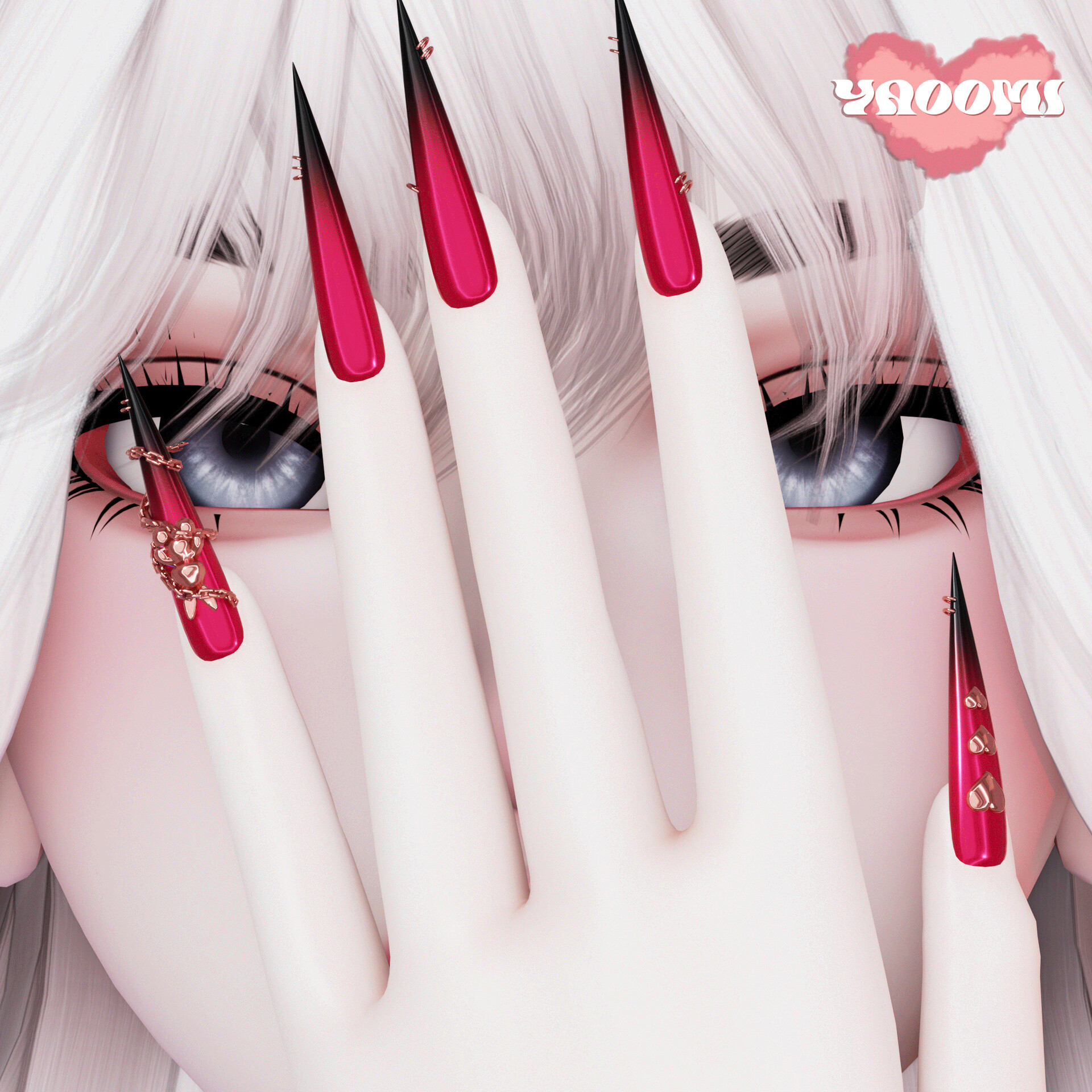 ArtStation - [New Nail Base] Yaoomi Pierced Nails with Charms for VRChat