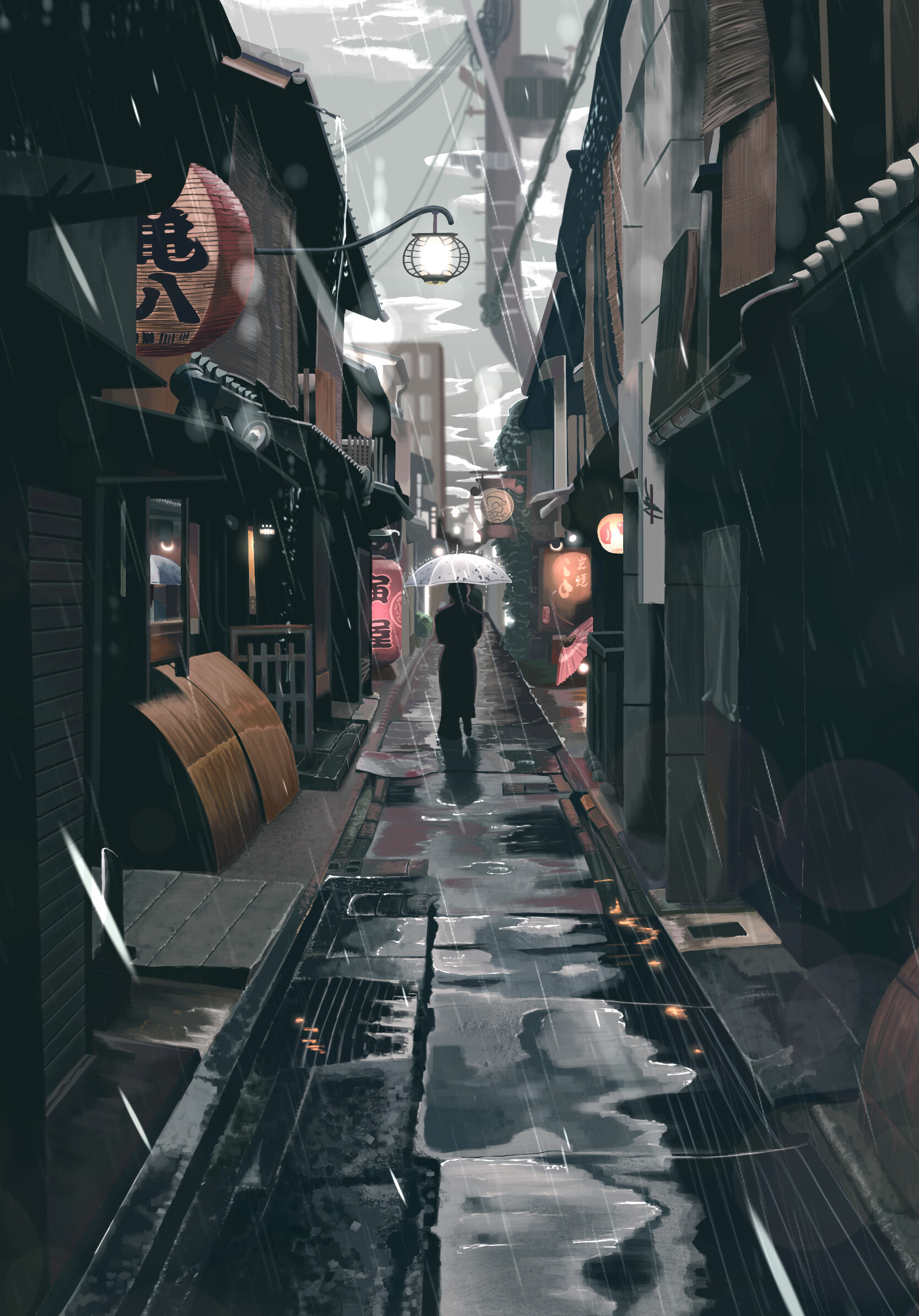 ArtStation - Raining at a Japanese Street