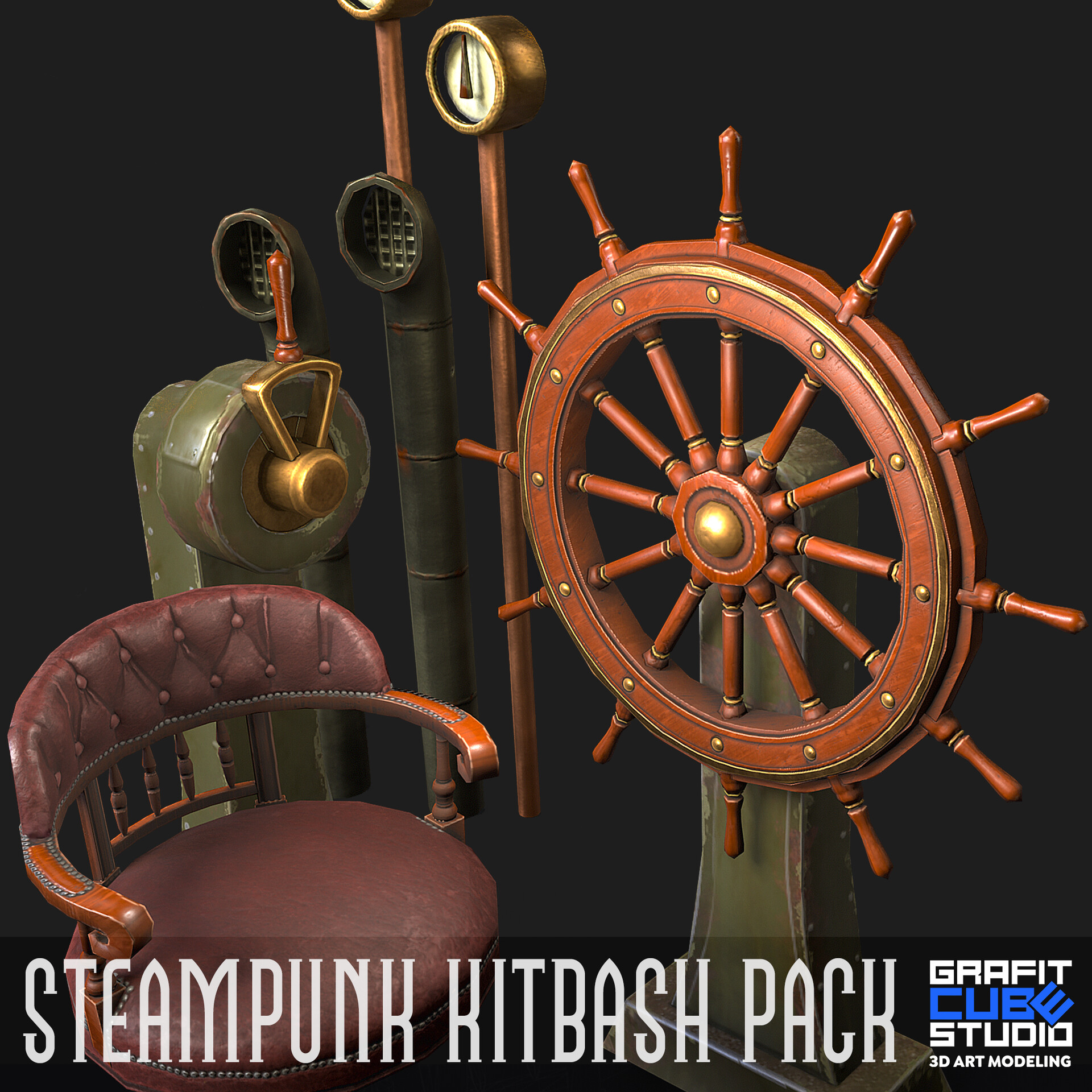 ArtStation - 3D Captain's Cabin Steampunk Props